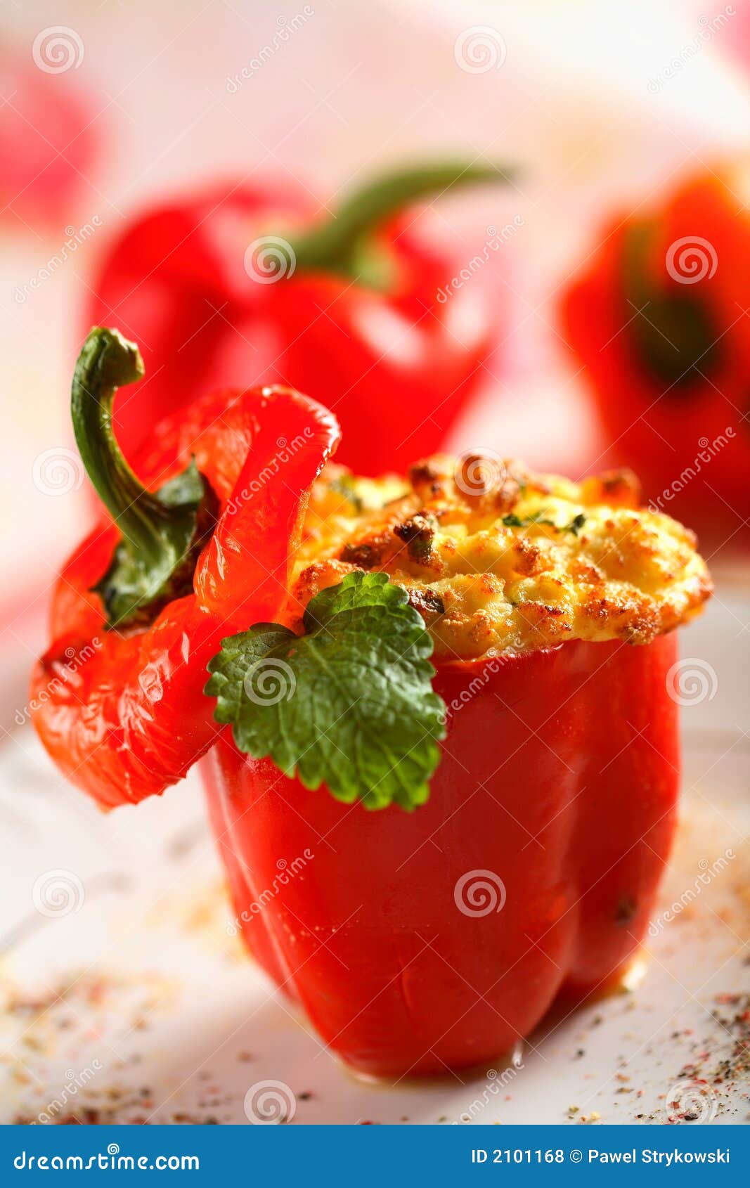 Casseroled Red Pepper with Cottage Cheese Stock Photo - Image of oval ...