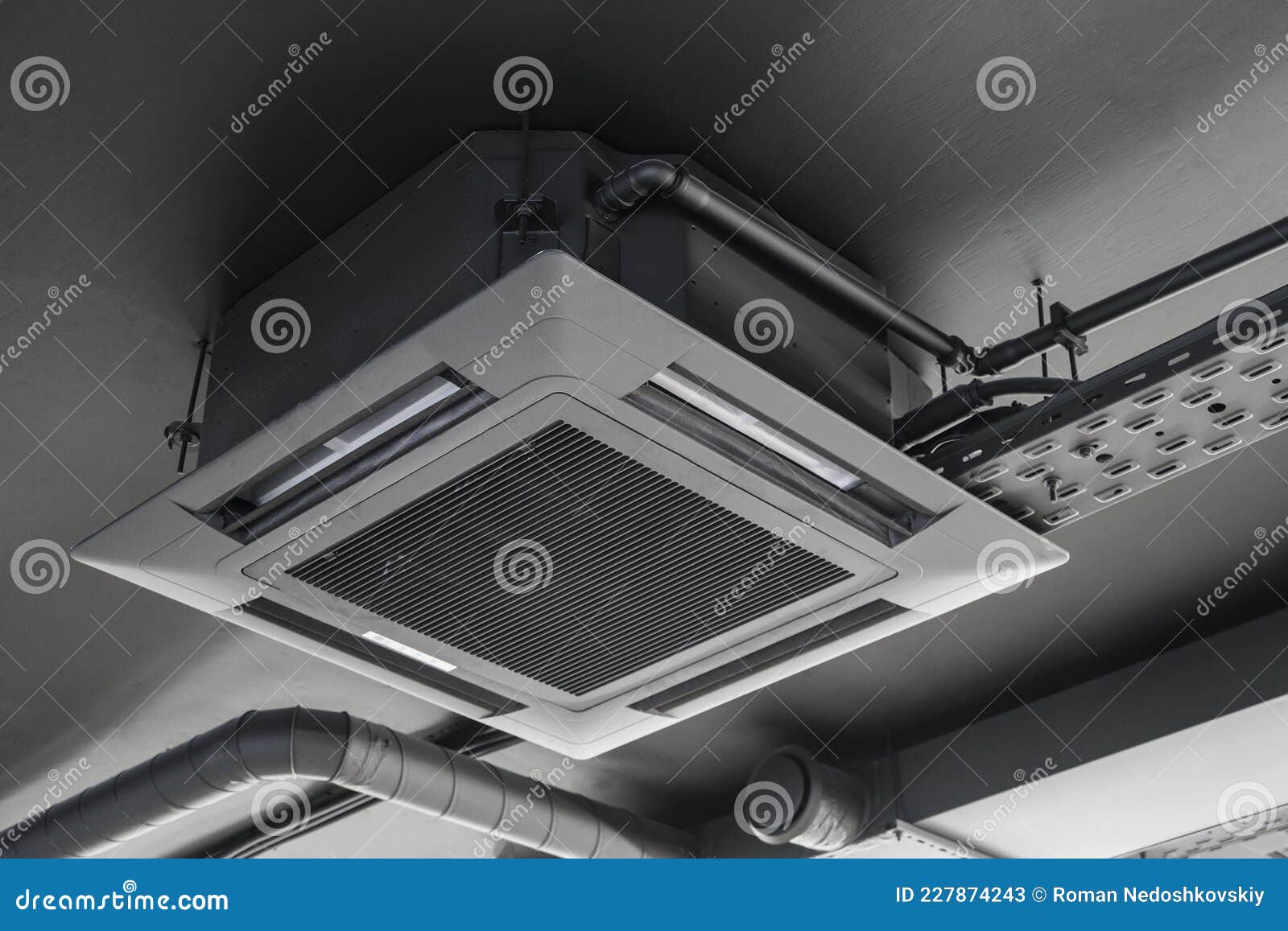 Cassette Split System on Gray Ceiling Stock Image - Image of lattice ...