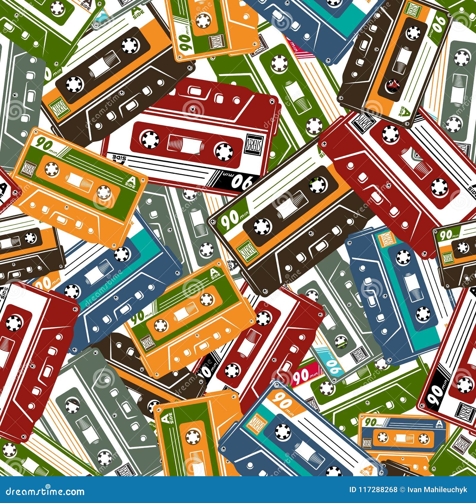 Cassette Tape Seamless Pattern Stock Vector - Illustration of repeat ...