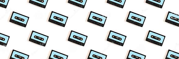 Banner with Cassette Tapes Pattern on a White Background Stock Image ...