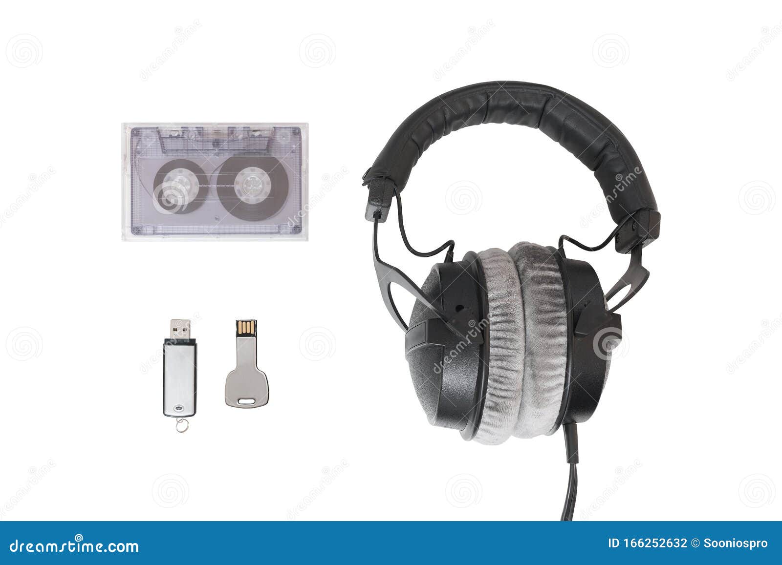 Cassette, Two USB Flash Drives and a Professional Headset Stock Photo ...