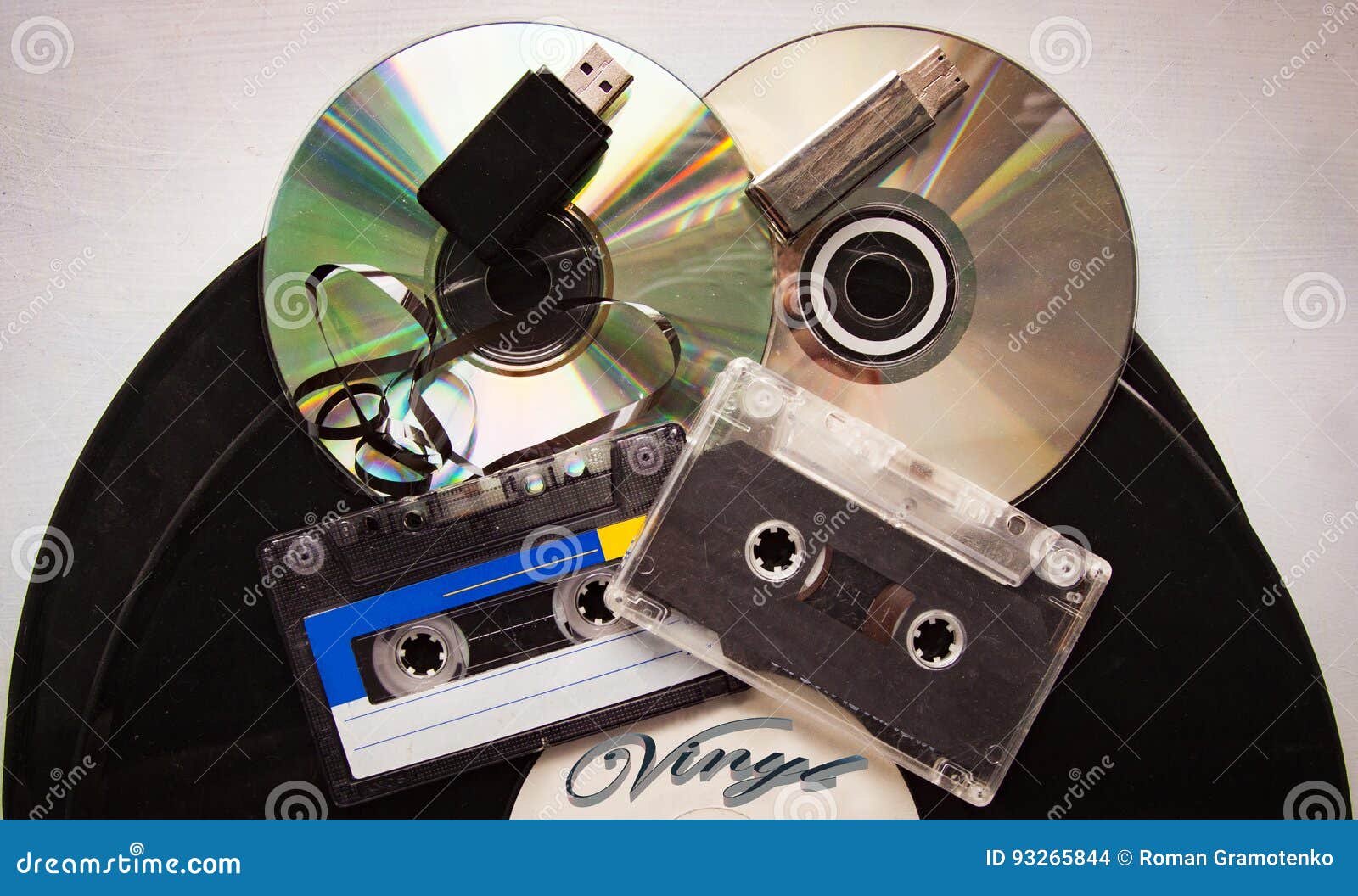 Cassette Vinyl Record, Analog Audio Tape and CD Disk Stock Photo ... Cassette Vinyl Record, Analog Audio Tape and CD Disk Stock Photo ...