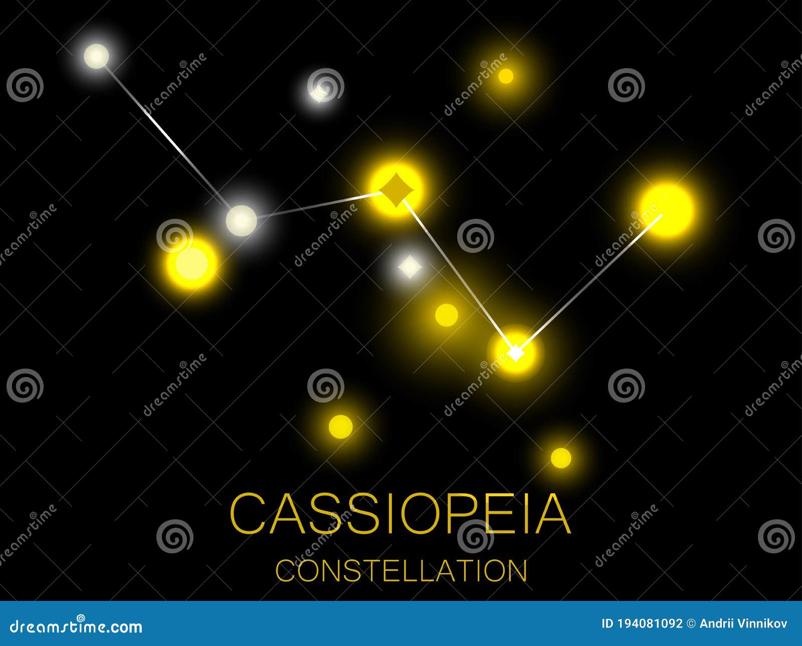 Cassiopeia Constellation. Bright Yellow Stars in the Night Sky. a ...