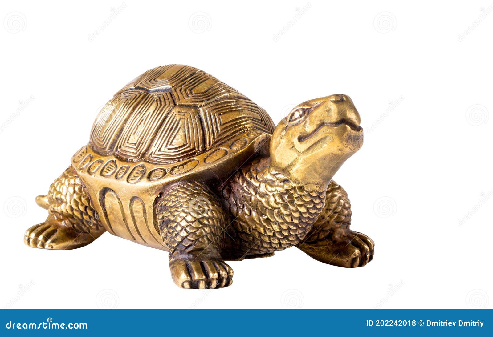 Cast Copper Turtle Isolated on a White Background. Side-front View ...