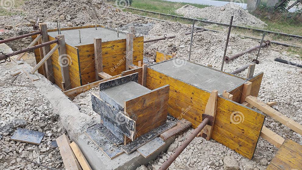 Cast Foundation with Formwork for Technical Equipment. Stock Photo - Image of waterway ...