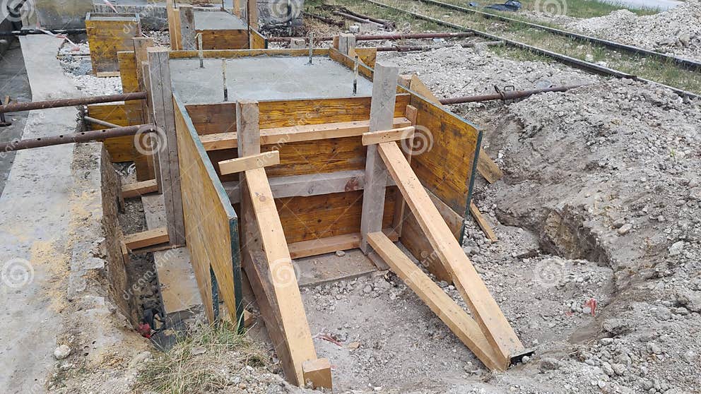 Cast Foundation with Formwork for Technical Equipment. Stock Image ...