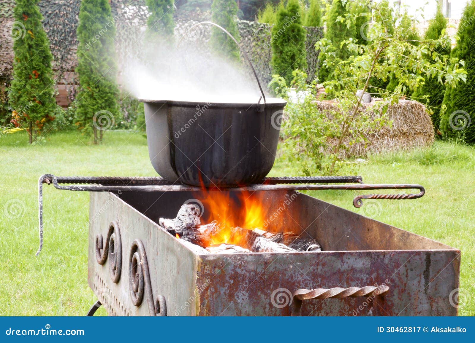 Cast Iron Cauldron Over an Open Fire. Stock Image - Image of nature ...