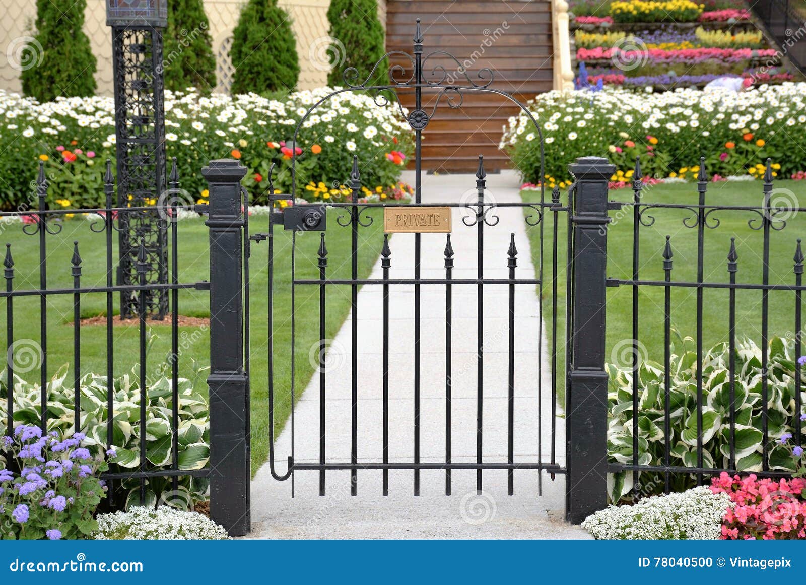 Cast Iron Gate with Private Sign Stock Photo - Image of garden, cast ...