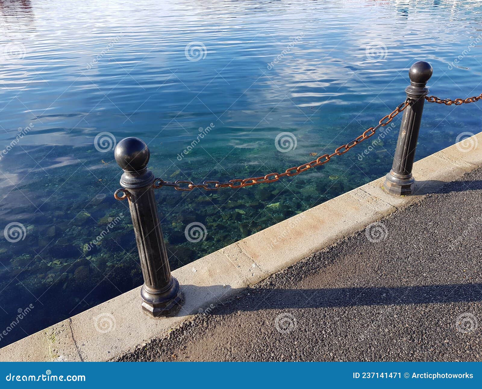 Cast Iron Poles with Chain on Harbor Stock Image - Image of ocean, wave ...
