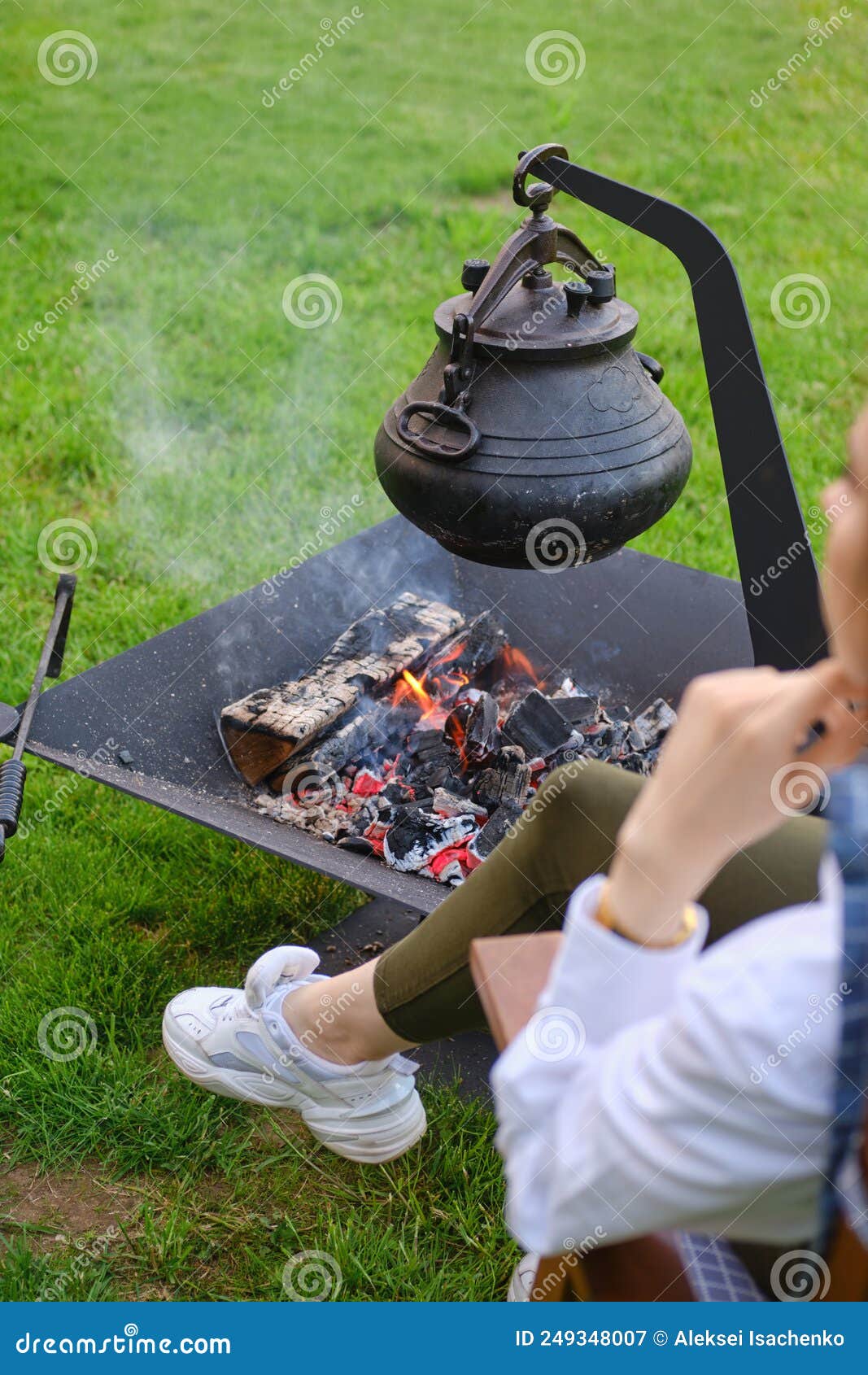 Cast Iron Pot Over the Fire Stock Image - Image of campfire, picnic ...