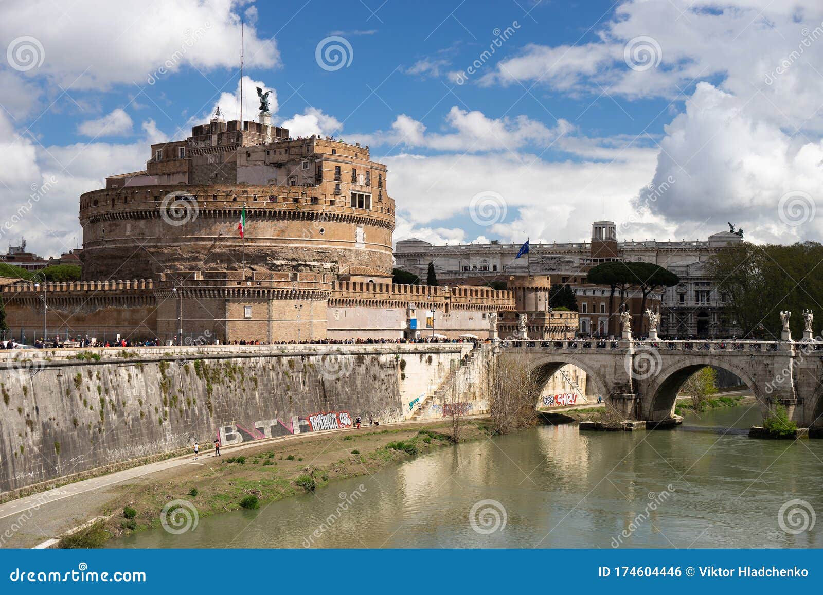 Castel Sant`Angelo. Old Fortress in Rome with Bridge and River Stock ...