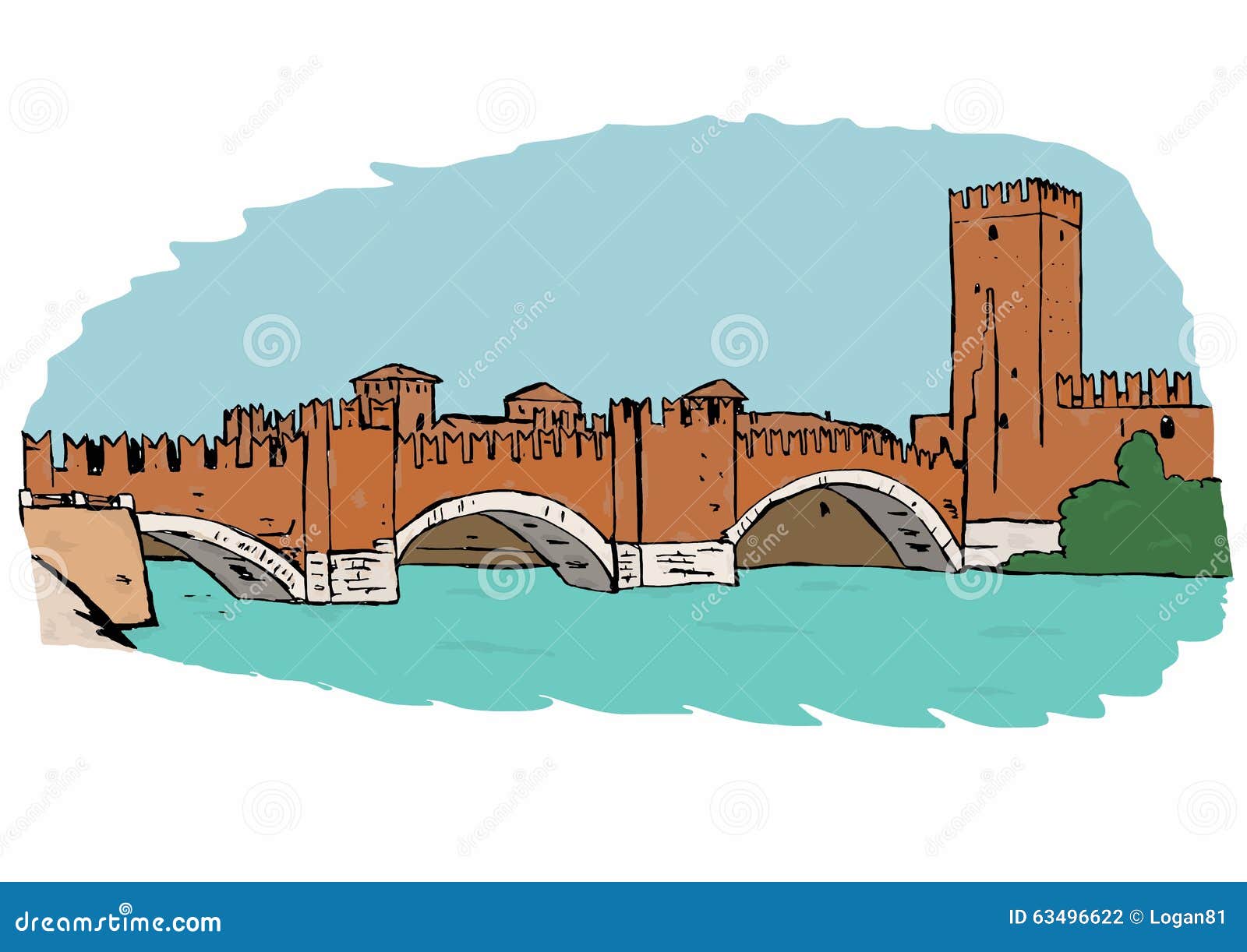 Castel Vecchio Bridge,Verona Stock Illustration - Illustration of ...