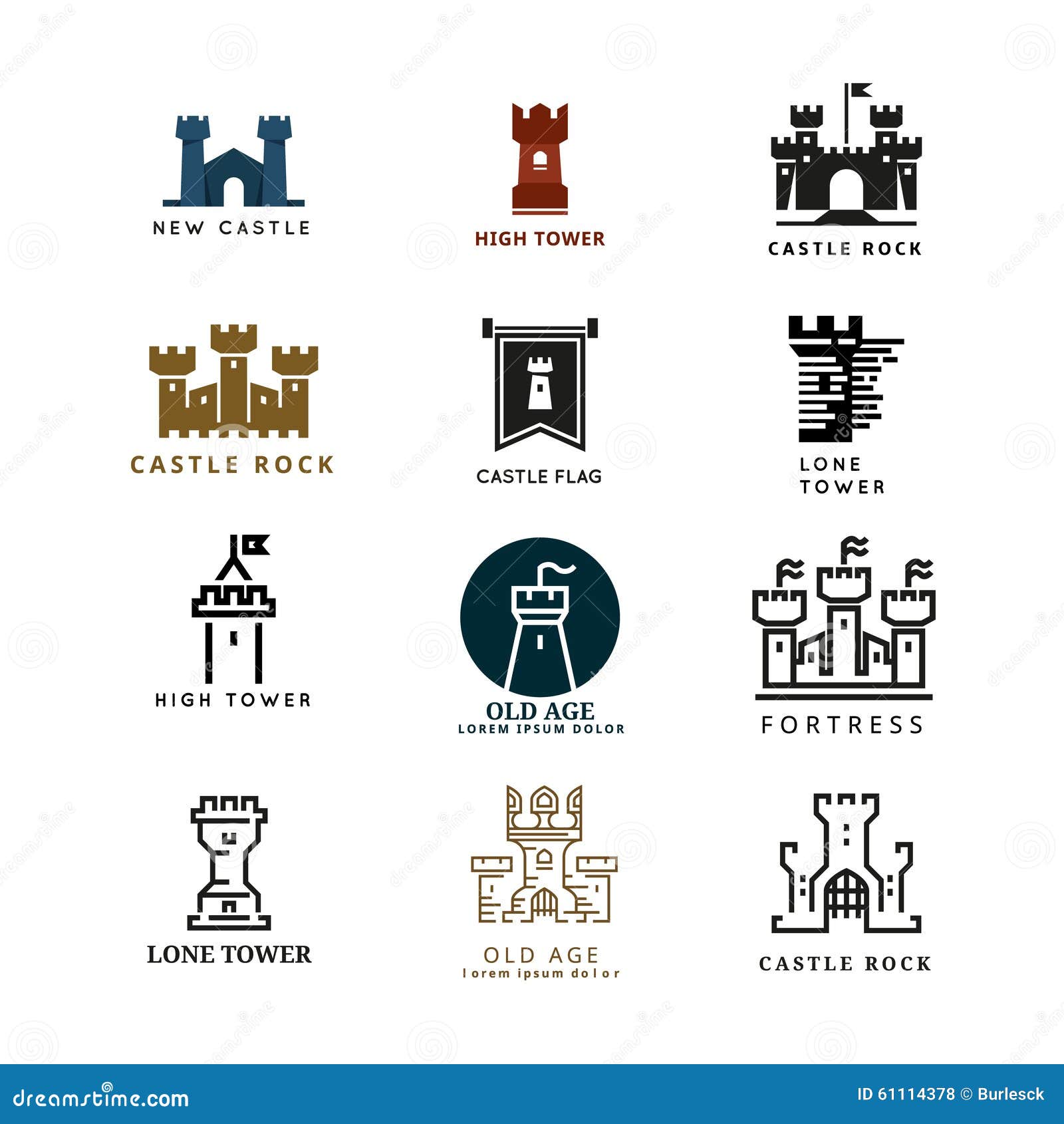 Castello, Insieme Di Logo Di Vettore Della Fortezza Illustrazione ...