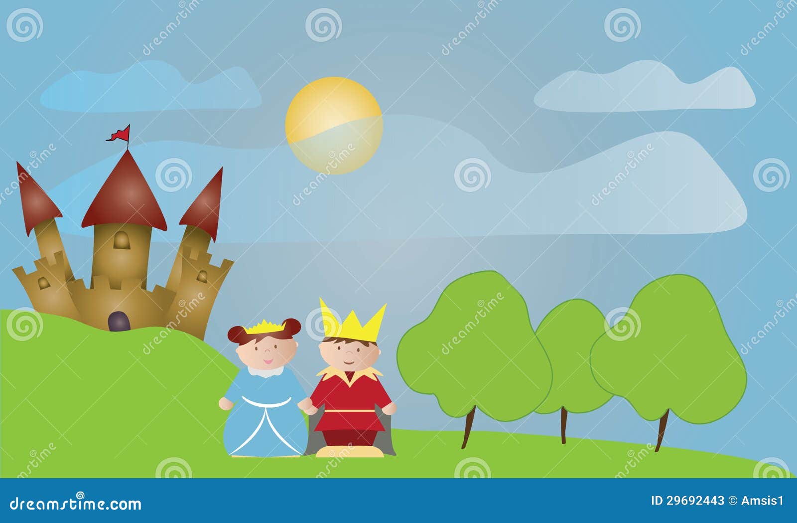 Castelo com rei e rainha ilustração stock. Ilustração de fada - 29692443