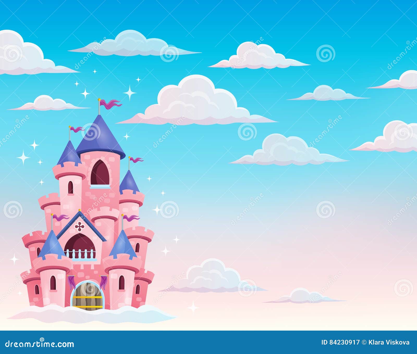 Castelo Cor-de-rosa No Tema 1 Das Nuvens Ilustração do Vetor ...