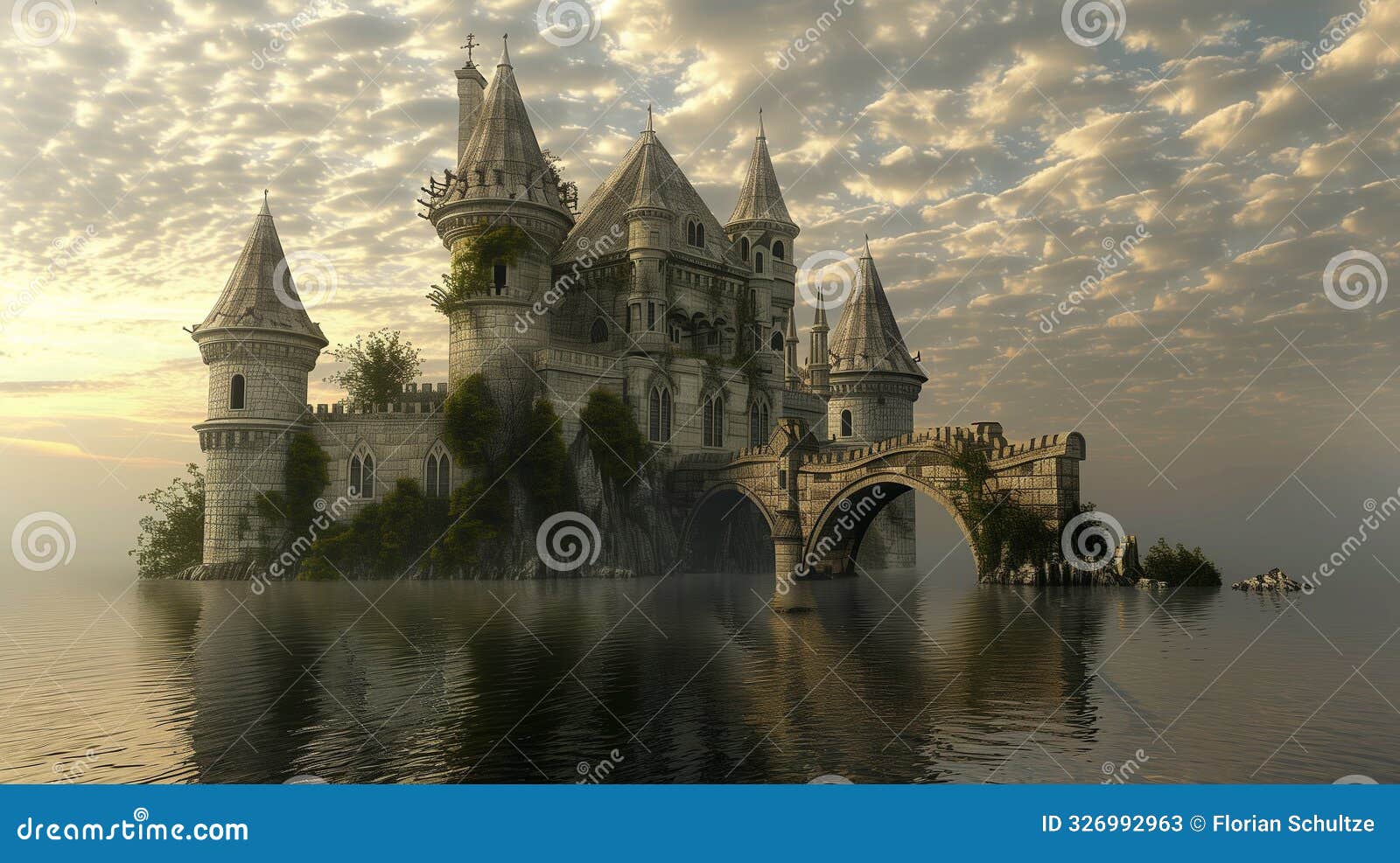 Castelo Encantado Com Bordas Voadoras E Tartarugas Ilustração Stock ...