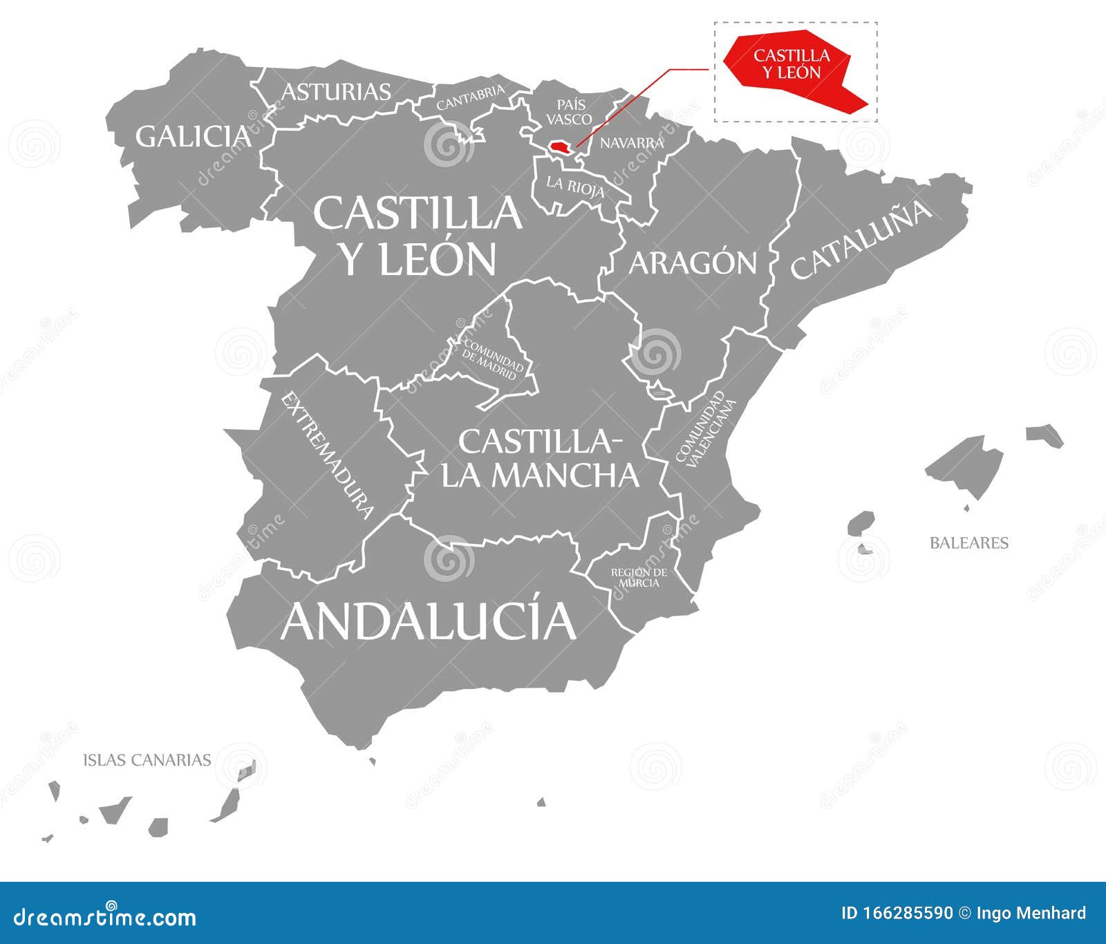 Castilla and Leon Red Highlighted in Map of Spain Stock Illustration ...
