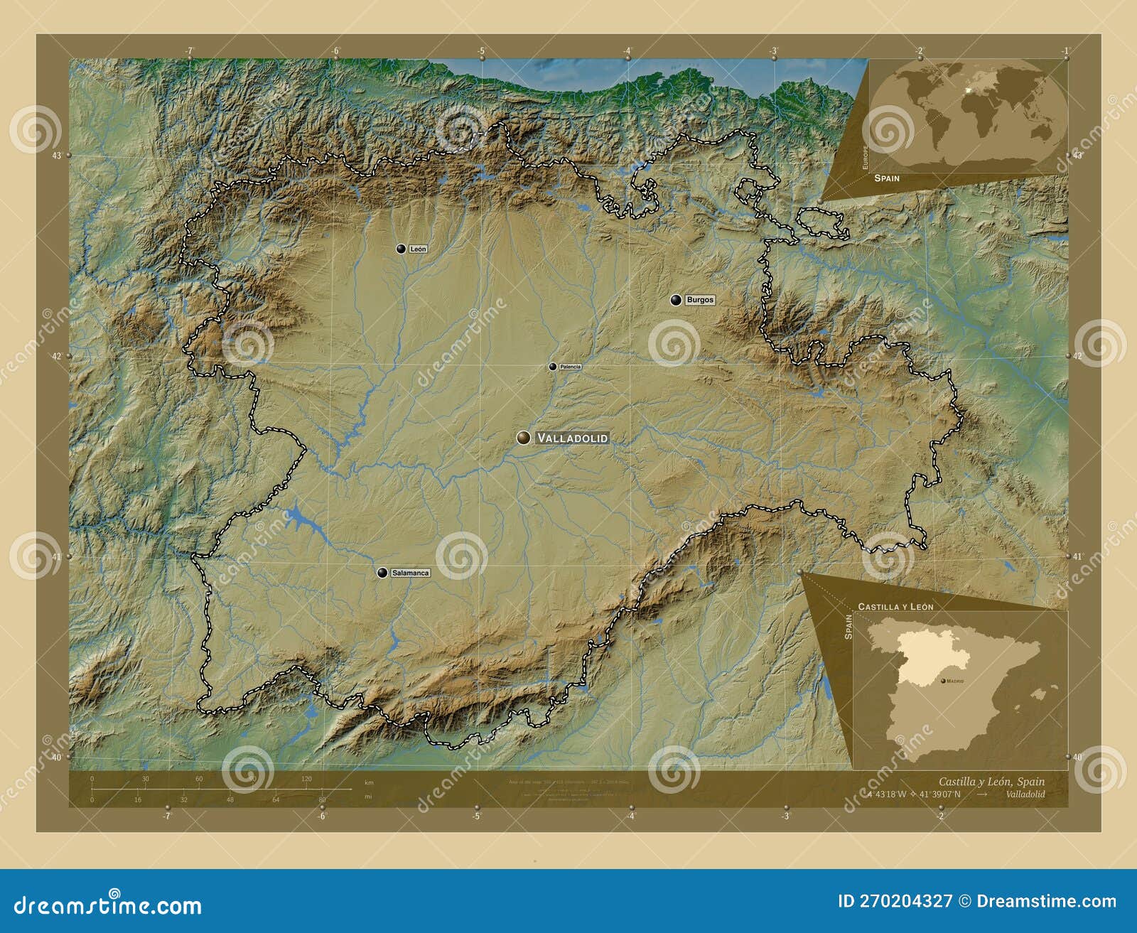 Castilla Y Leon, Spain. Physical. Labelled Points of Cities Stock ...