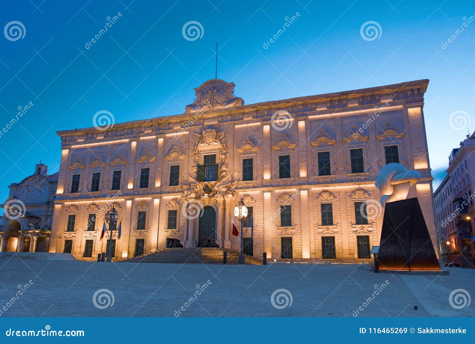 Castille Place with Castle at Valletta Night Stock Image - Image of ...