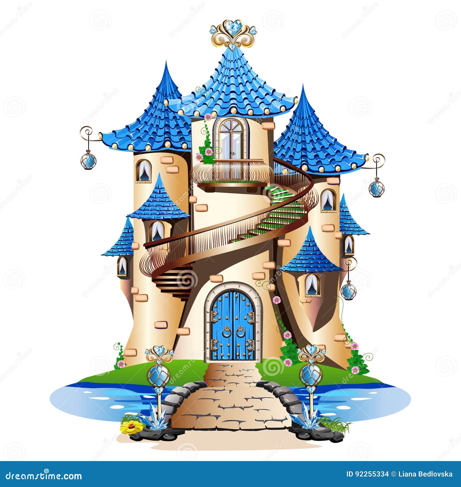 Castillo Azul Del Cuento De Hadas Ilustración del Vector - Ilustración ...