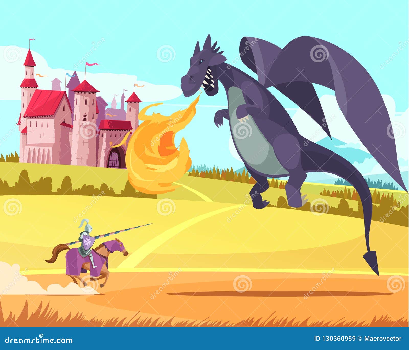 Castillo Dragon Cartoon Illustration Ilustración del Vector ...