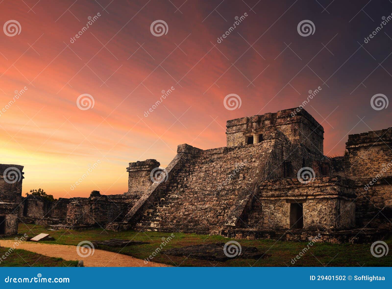 Castillo Fortress at Sunset in the Ancient Mayan City of Tulum, Stock ...