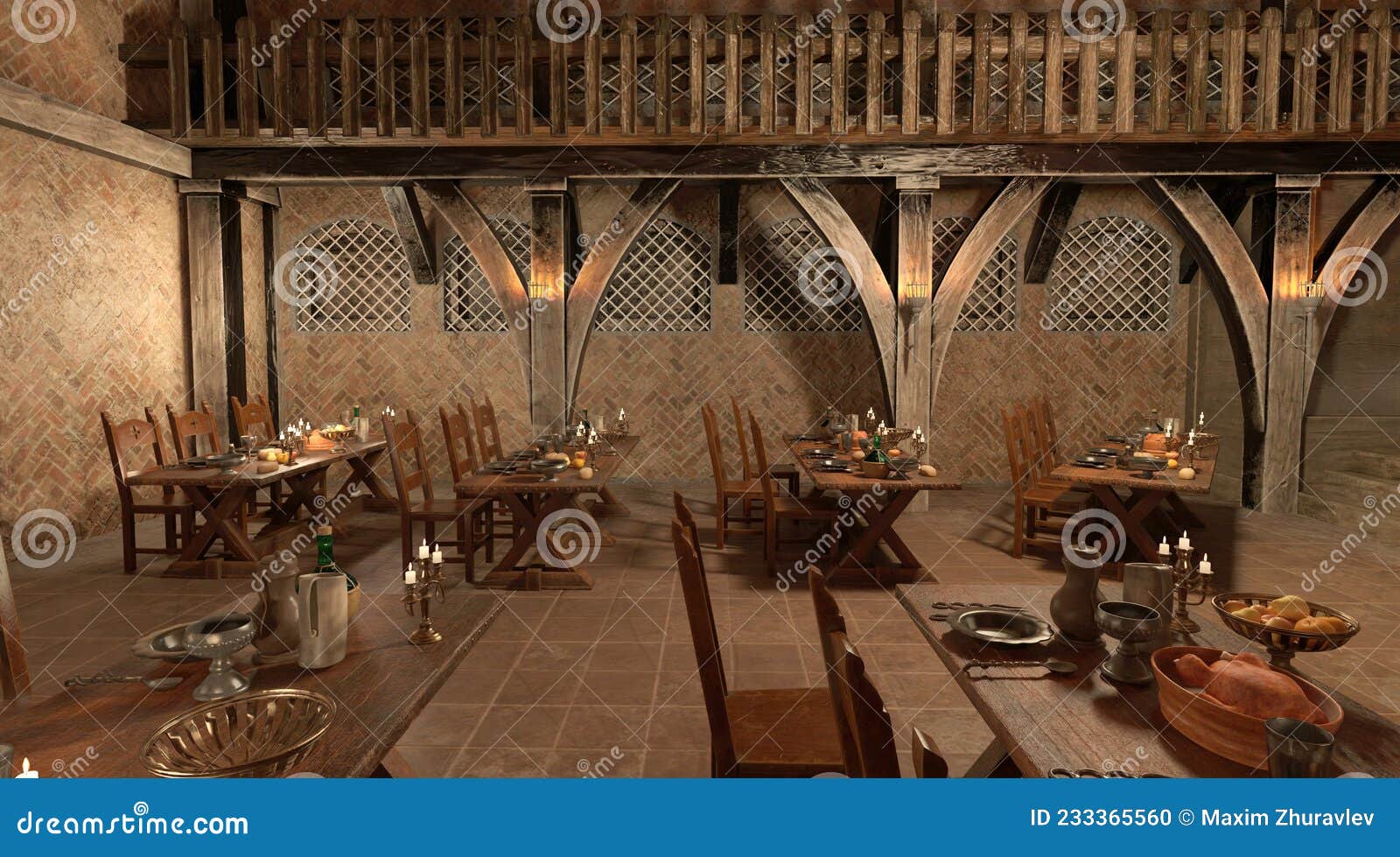 Castillo Medieval Gran Hall Interior 3d Ilustración Stock de ...
