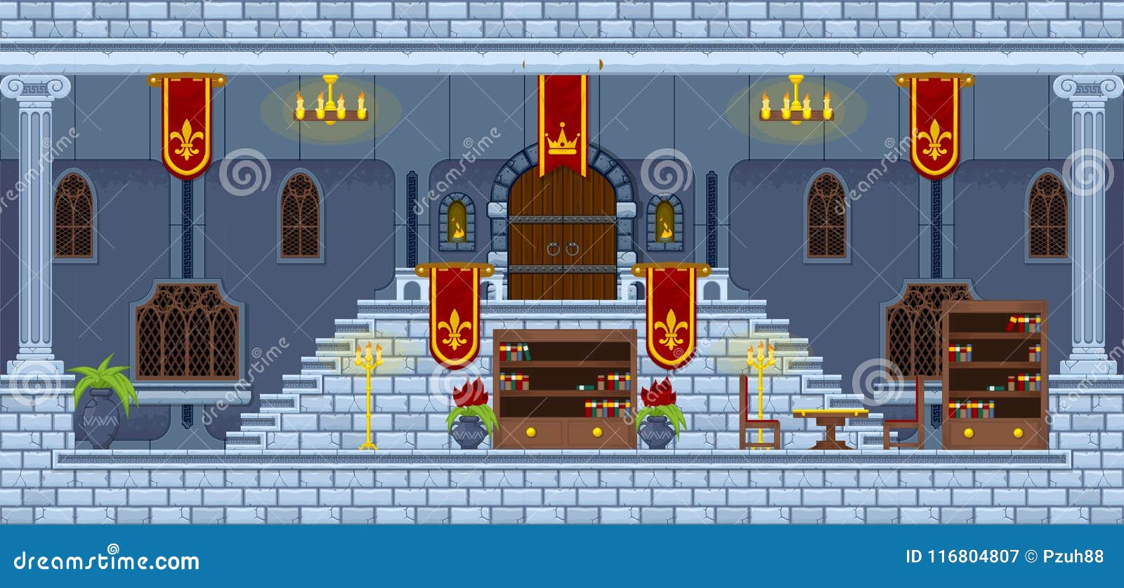 Castillo Medieval Platformer Tileset Ilustración del Vector ...