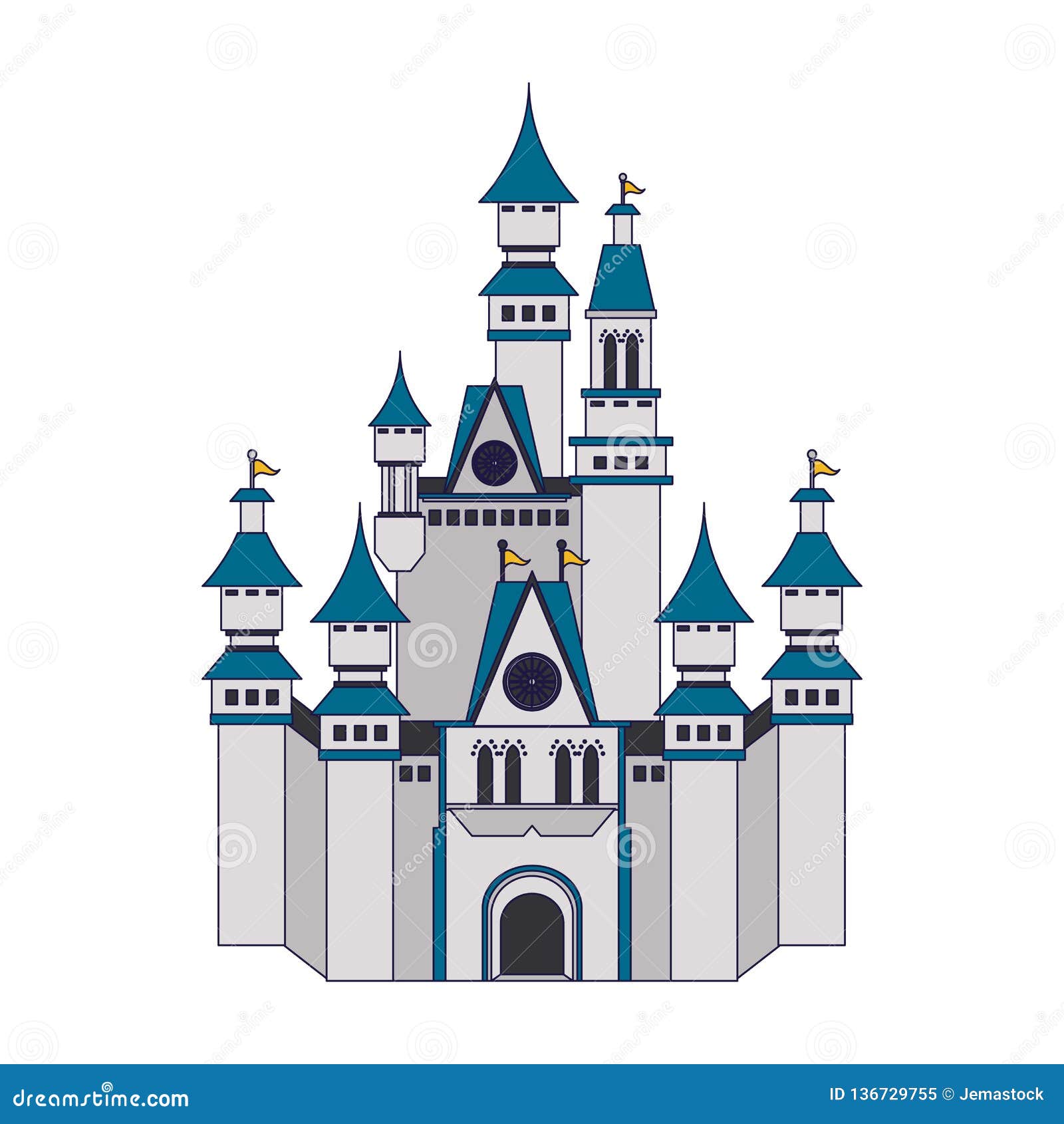 Castillo Medieval Que Construye Líneas Azules Ilustración del Vector ...