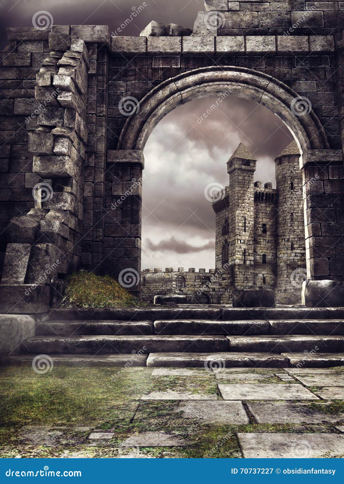 Castillo y pared arruinada stock de ilustración. Ilustración de fondo ...