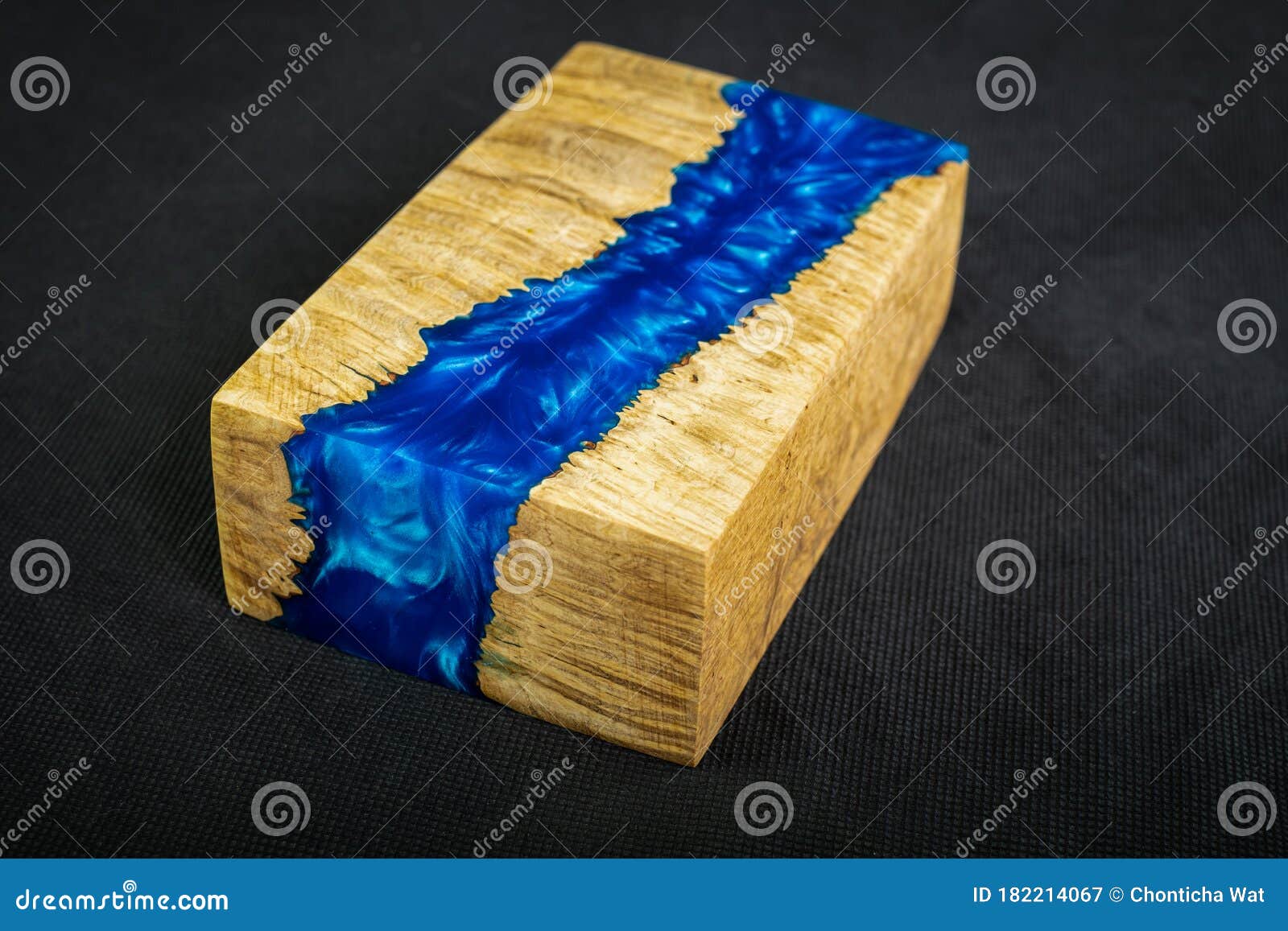 Casting Blue Epoxy Resin With Nature Burl Maple Wood Stock Image ...