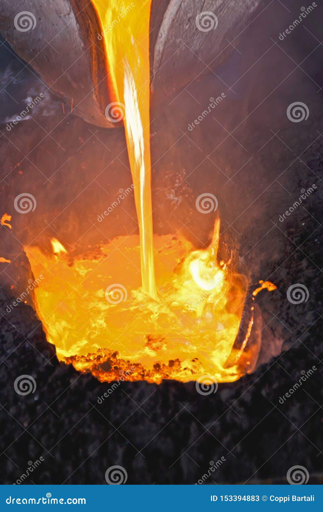 Pouring of liquid metal stock image. Image of container - 153394883
