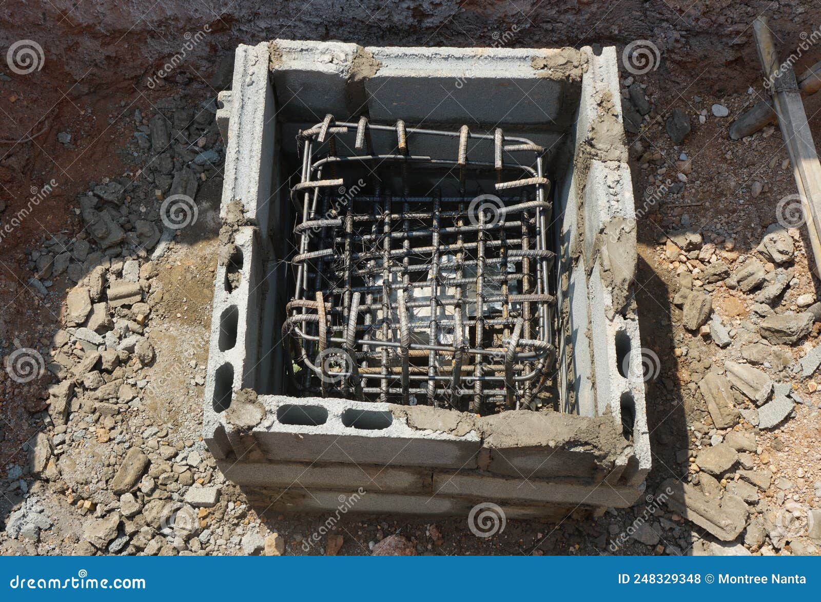 Casting a Pole, Use Brick Blocks To Make a Formwork. Laying of Steel ...