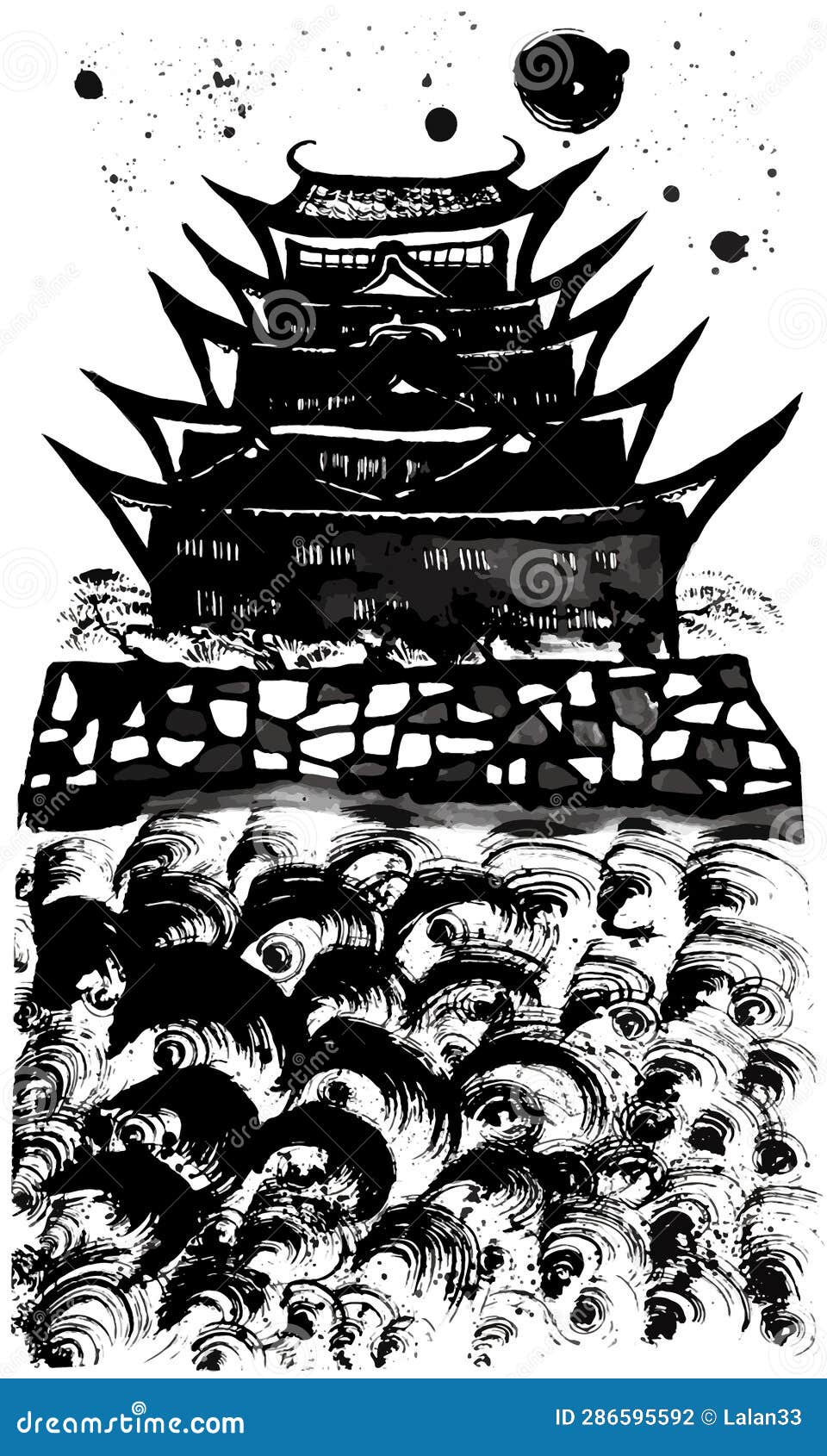 Japanese Castle Landscape Sunset Sky Banner, Pine Tree And Sakura ...