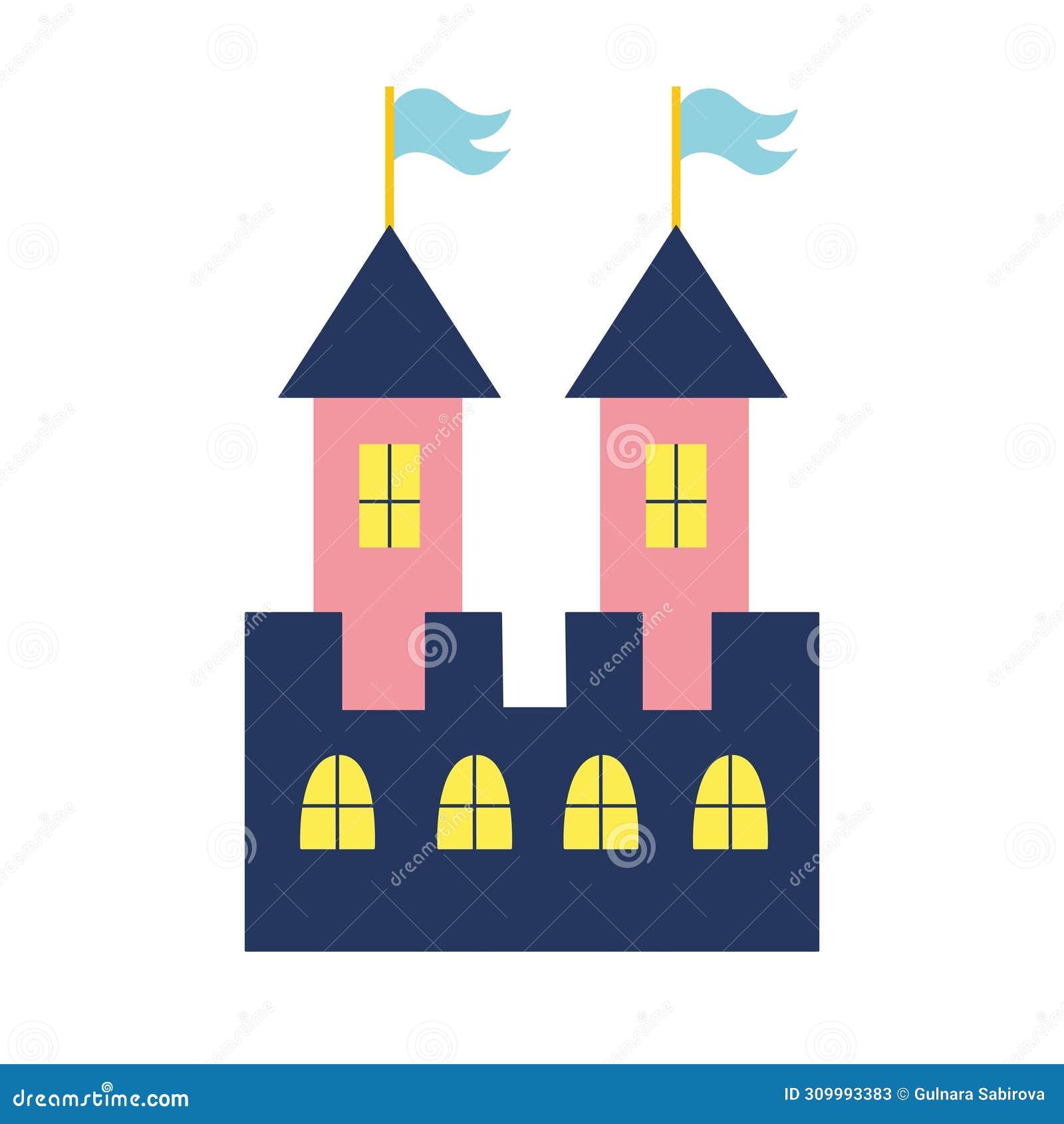 Cute Castle in Cartoon Style. Tower Isolated Element Flat Design Stock ...