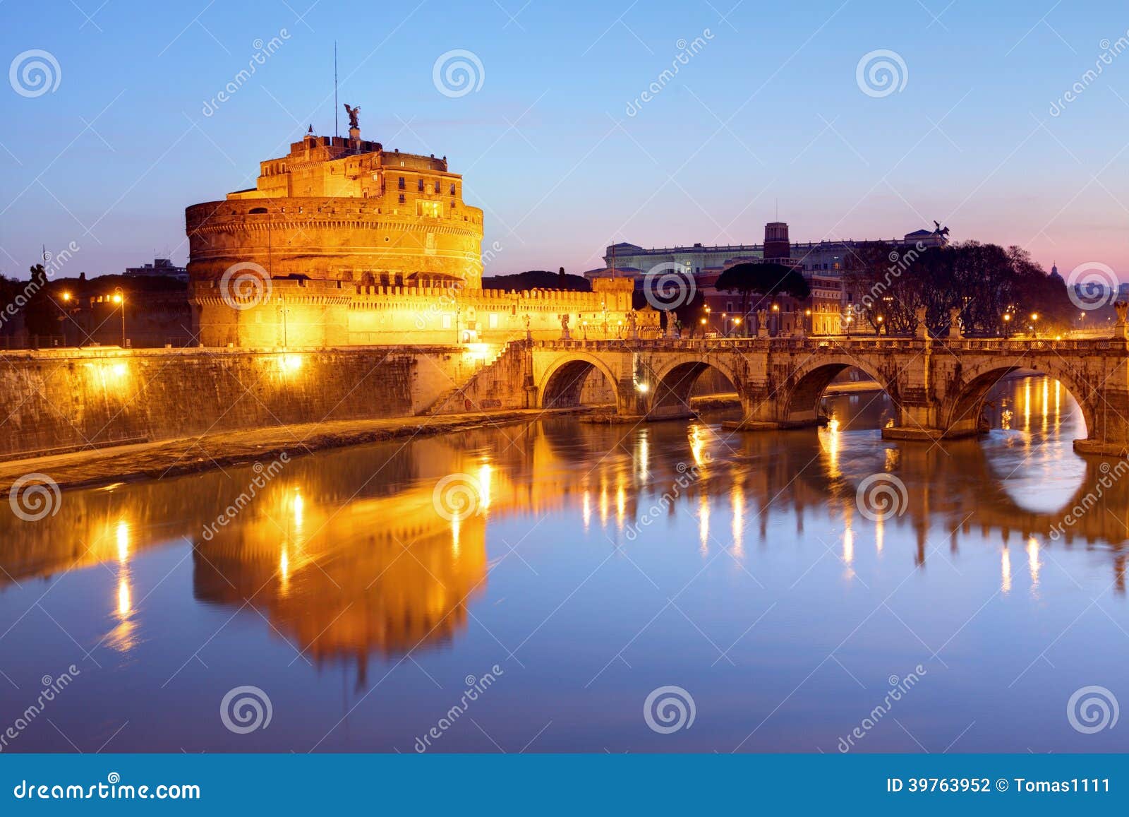 Castle Angelo, Rome at Night Stock Photo - Image of monument, castle ...