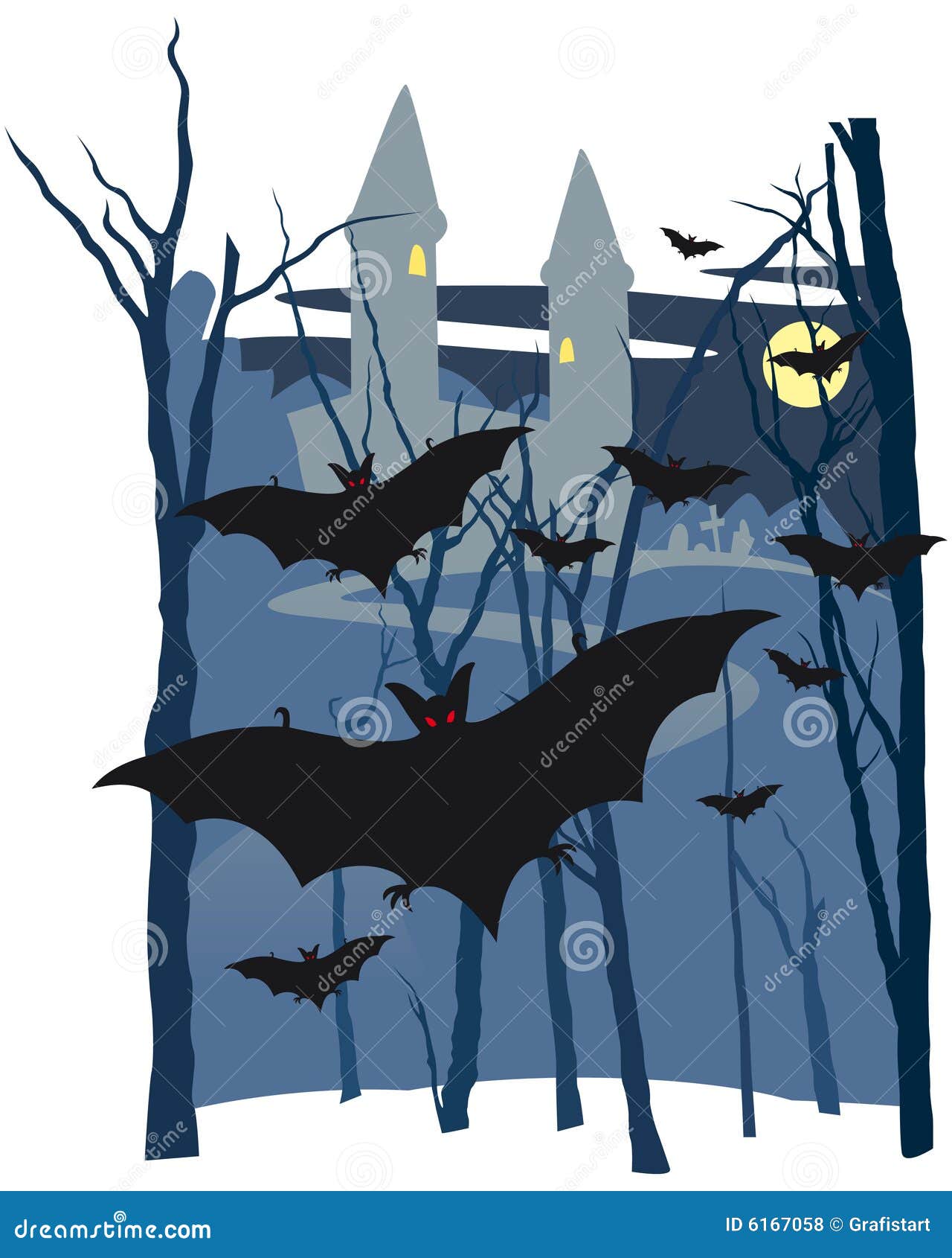 Castle and Bats Night Scene Stock Vector - Illustration of horror, bats ...