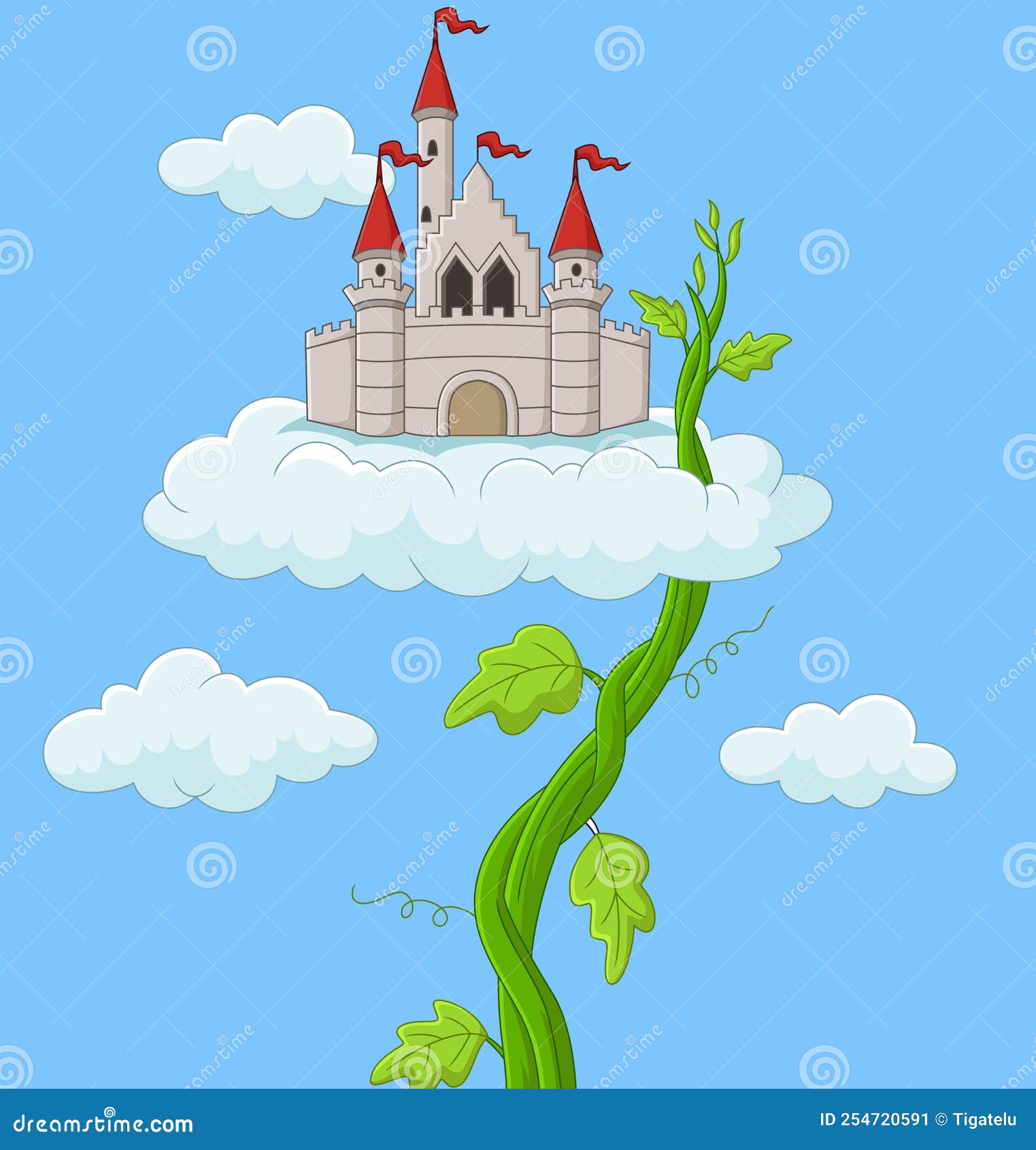 Castle With Bean Sprout In The Clouds Vector Illustration ...