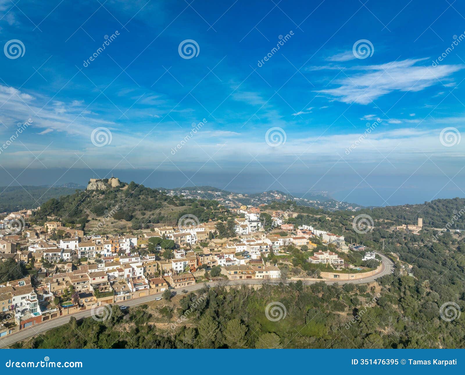 Aerial View of Medieval Begur with Castle and the Mediterranean Sea ...
