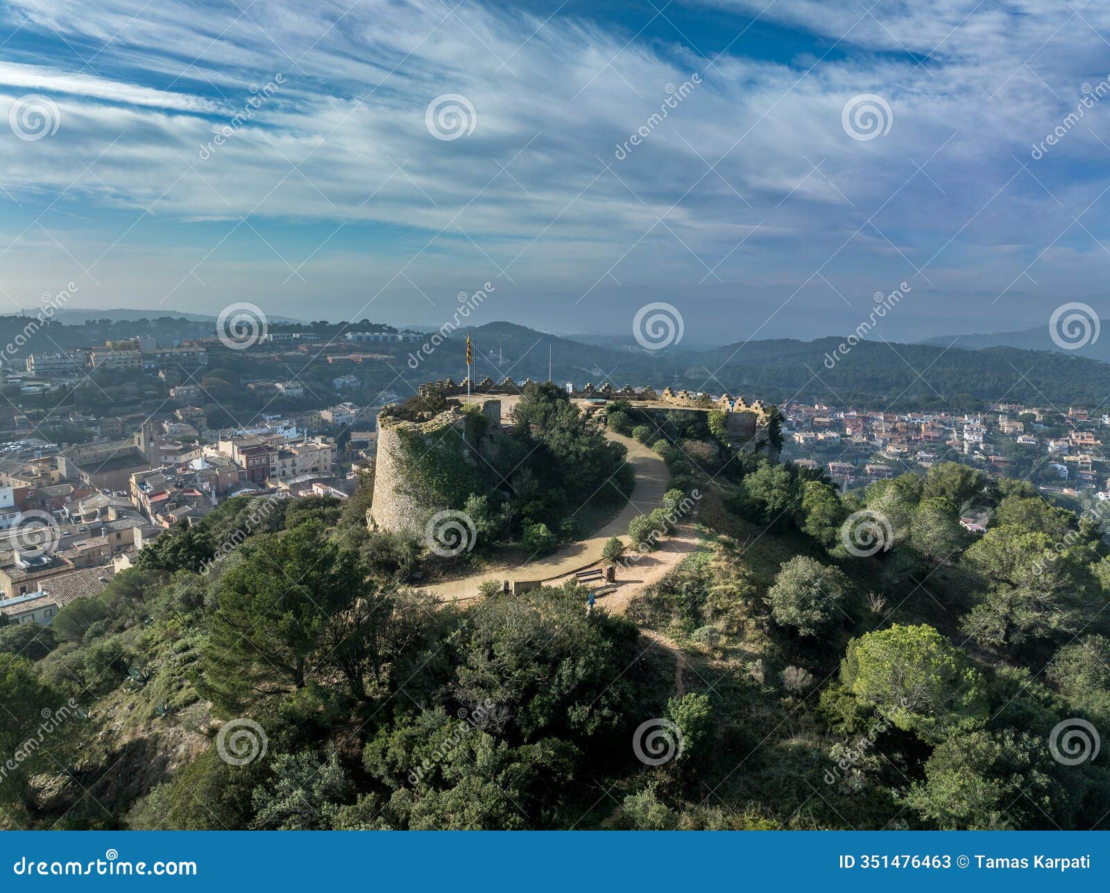 Aerial View of Medieval Begur with Castle and the Mediterranean Sea ...