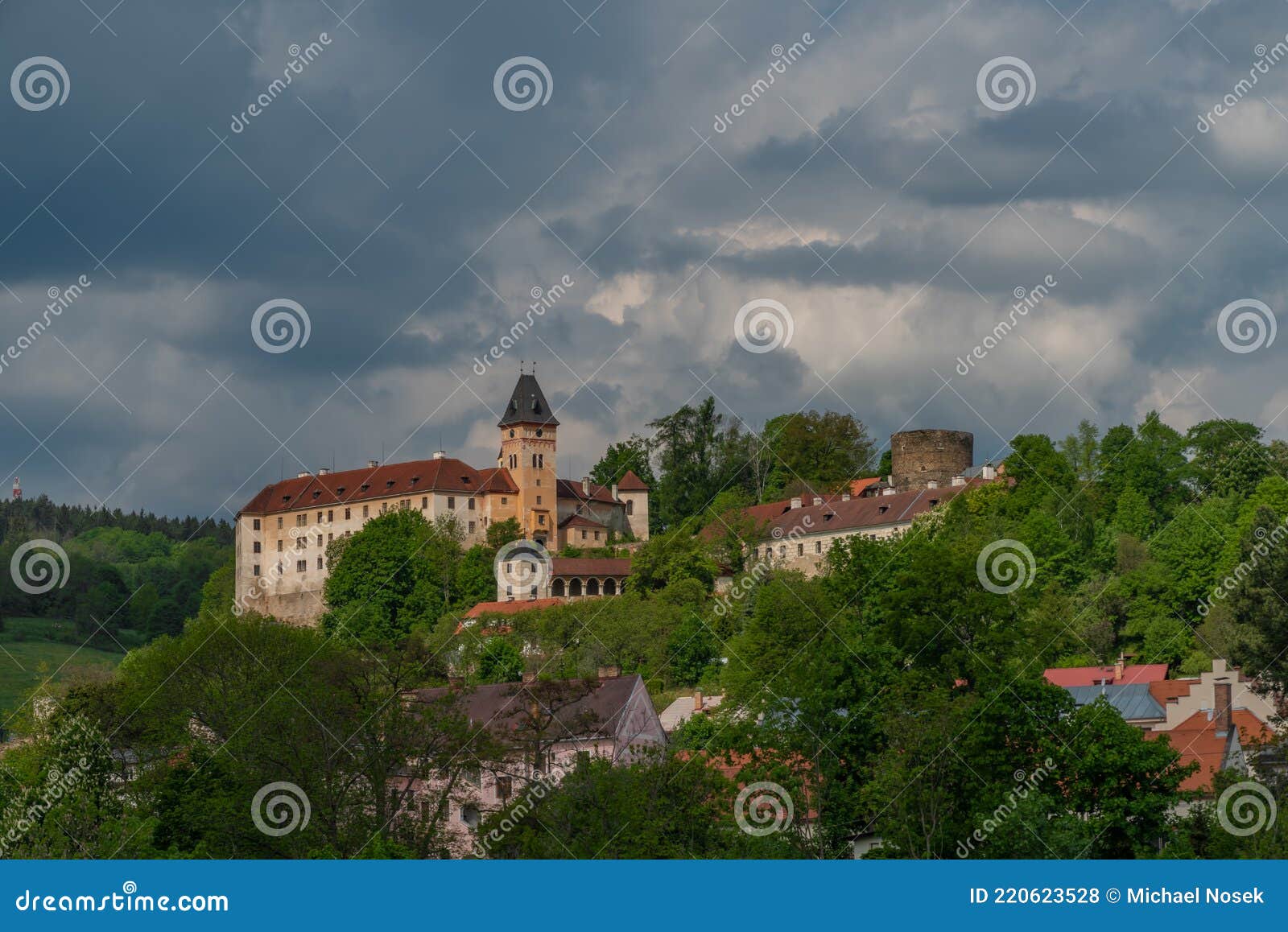 Castle on Big Hill in Vimperk Town in Spring Sunny and Cloudy Day Stock ...