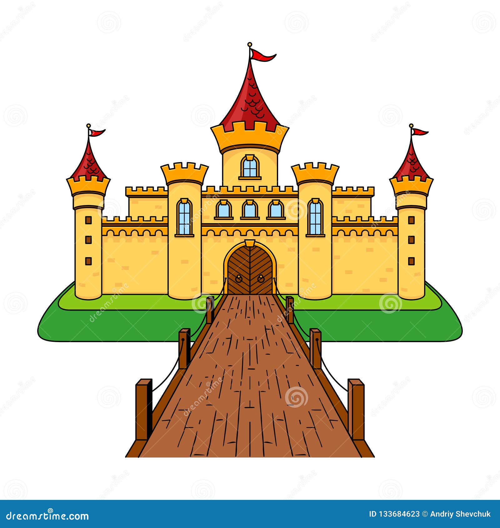 Castle with a Bridge. Castle Cartoon Drawing Illustration. Stock Vector ...