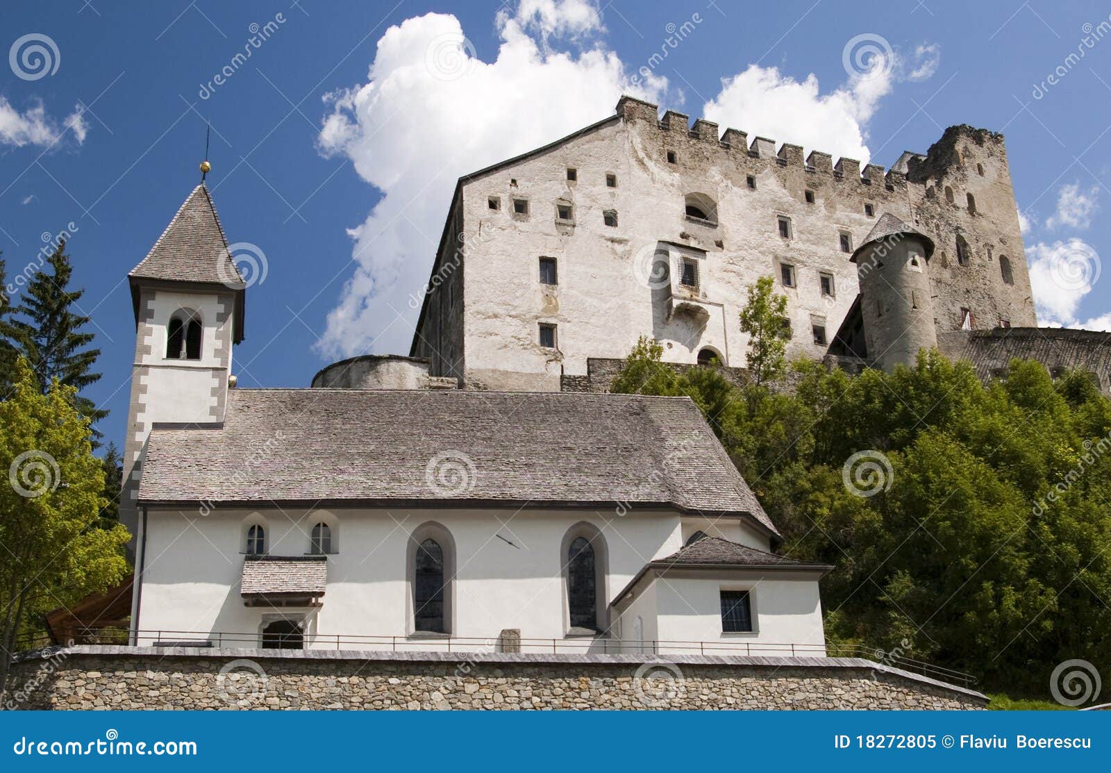 Castle and Church in Austrian Alps Stock Image - Image of church ...