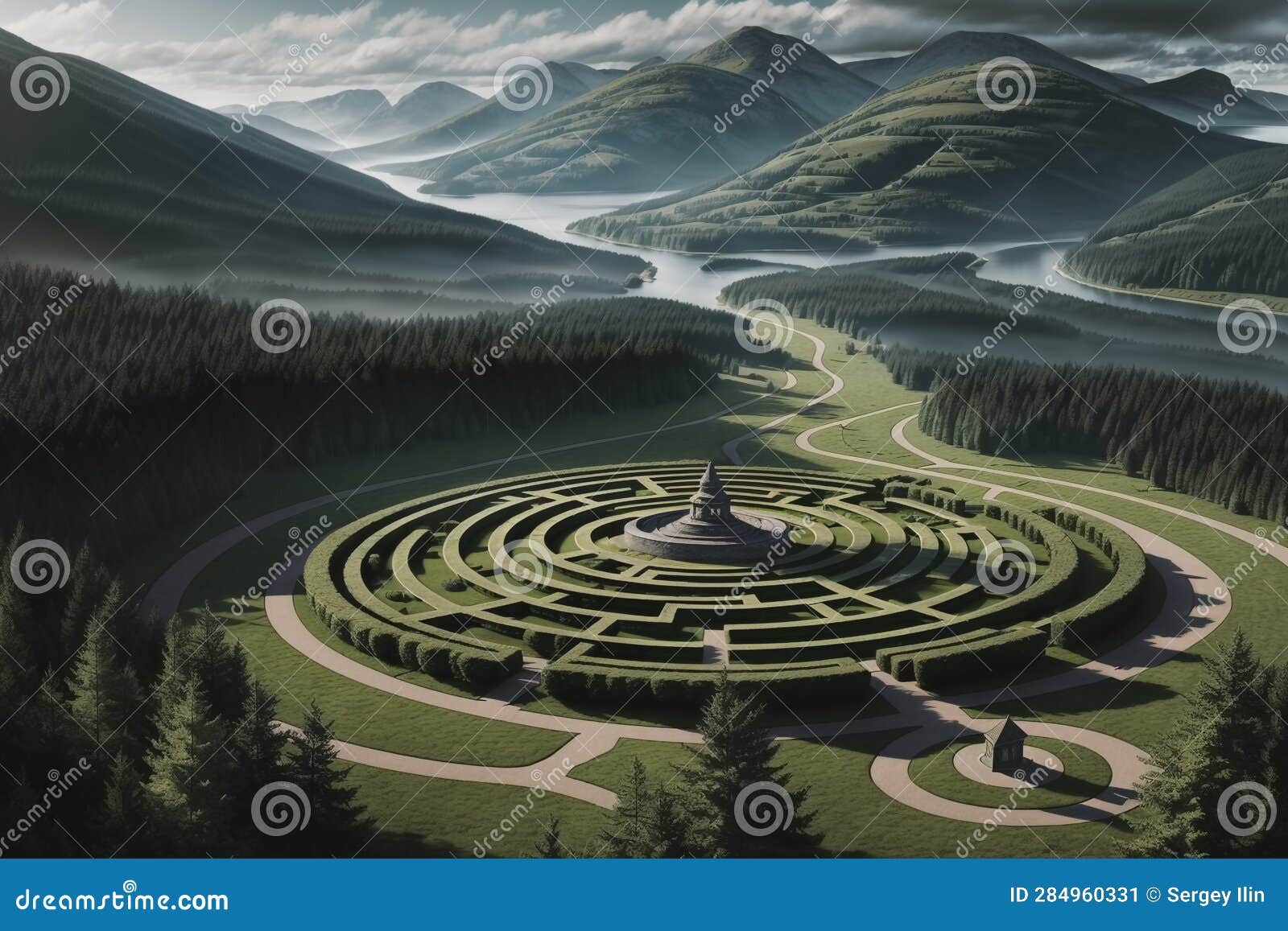 Castle in Circular Maze. Generative AI Stock Illustration ...