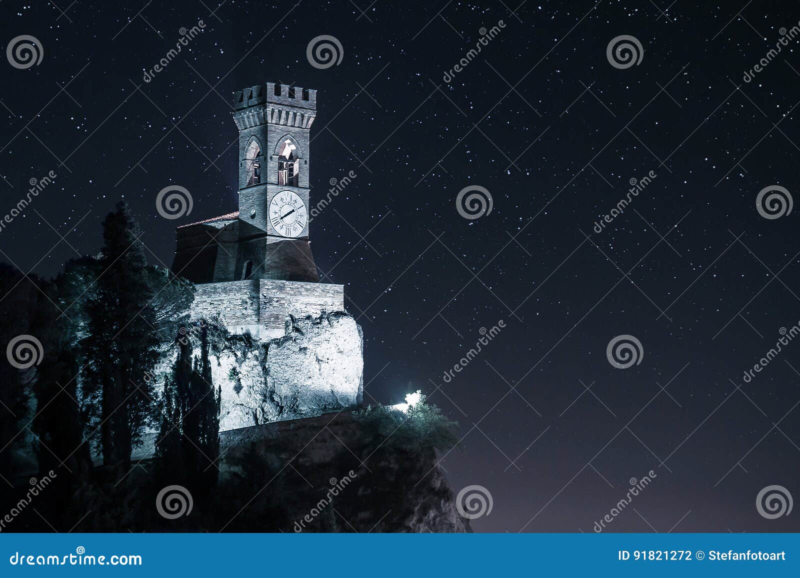 Castle on Cliff with Clock Tower Stock Photo - Image of loch, castle ...