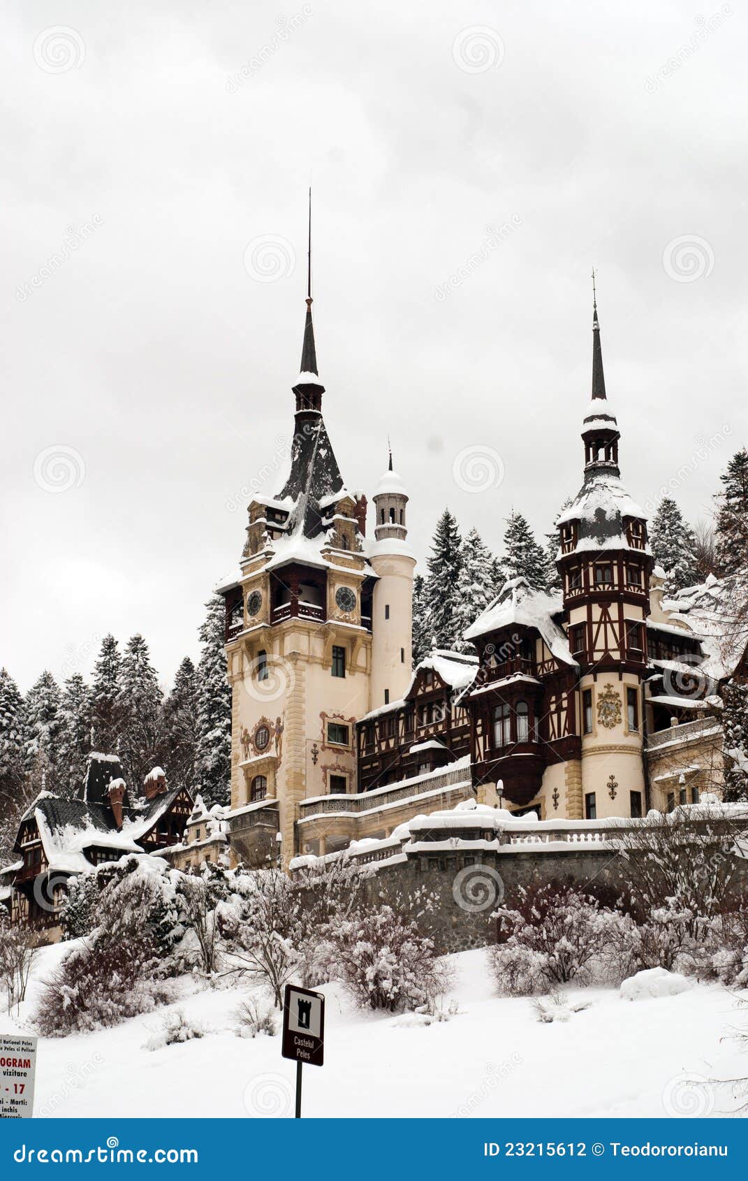 Castle covered in snow stock photo. Image of forest, buildings - 23215612
