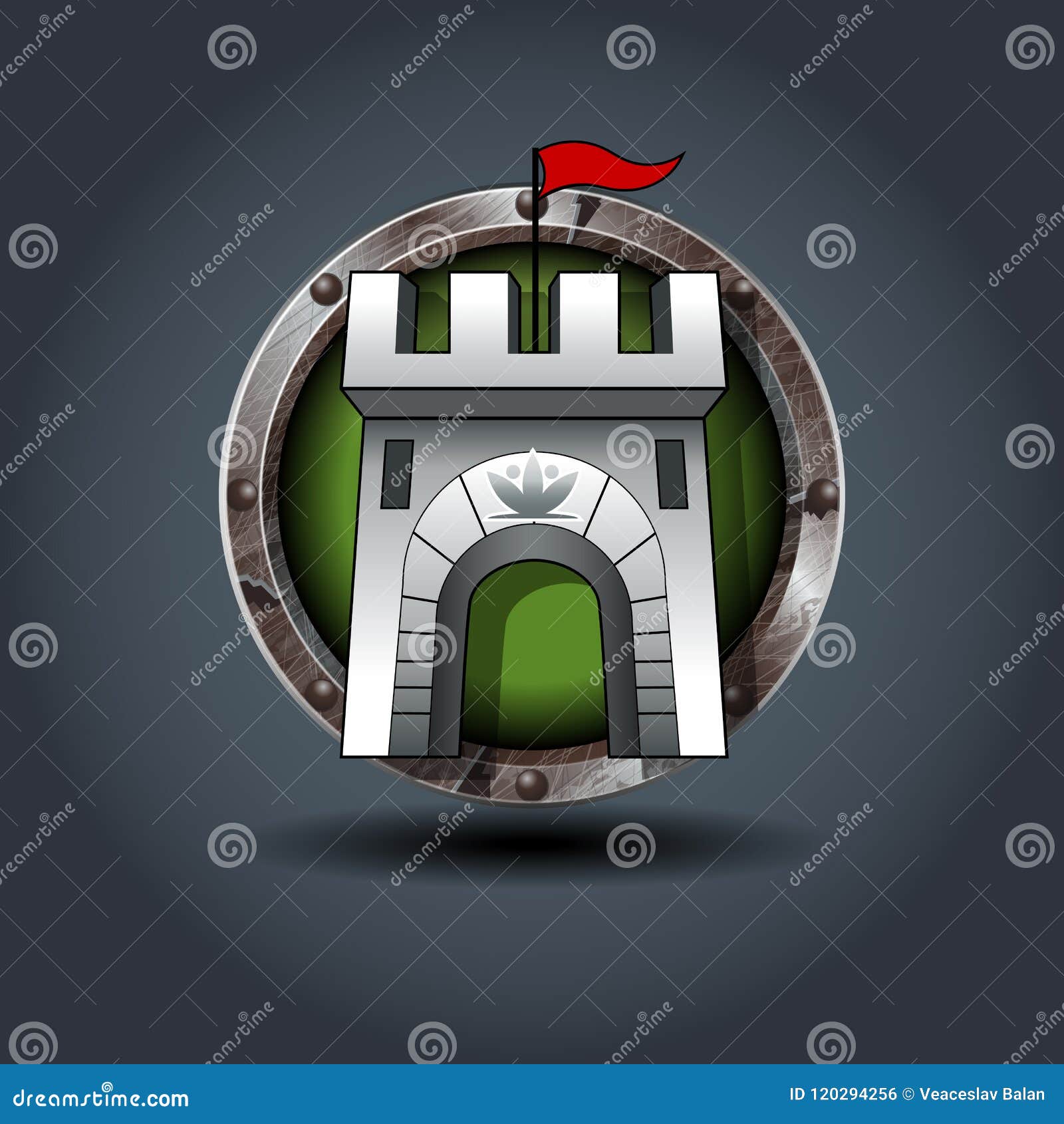 Castle Defensive Tower, Rusty Iron Rounded Badge Icon. for Ui Game ...