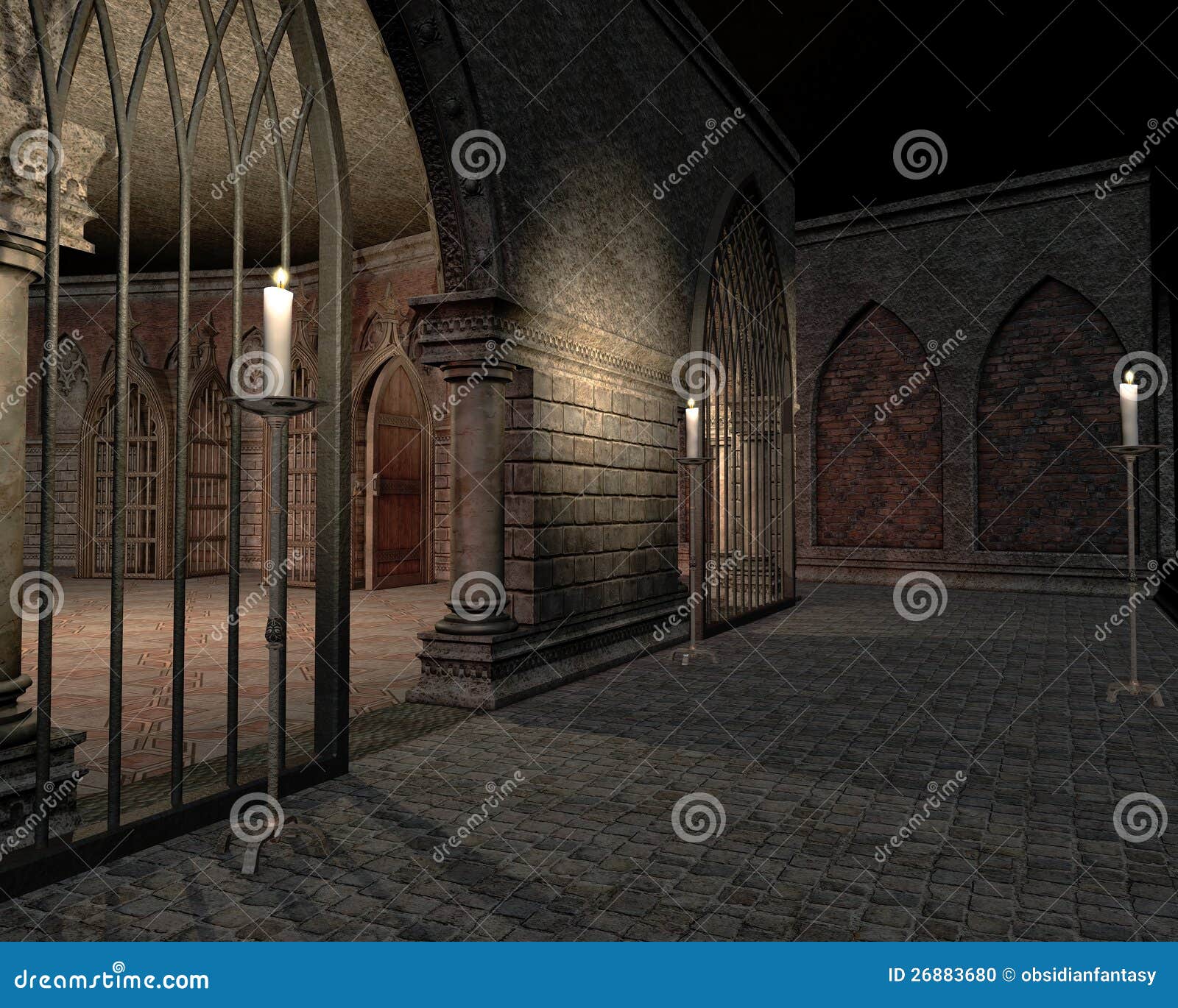 Castle Dungeon with Candles Stock Illustration - Illustration of dark ...