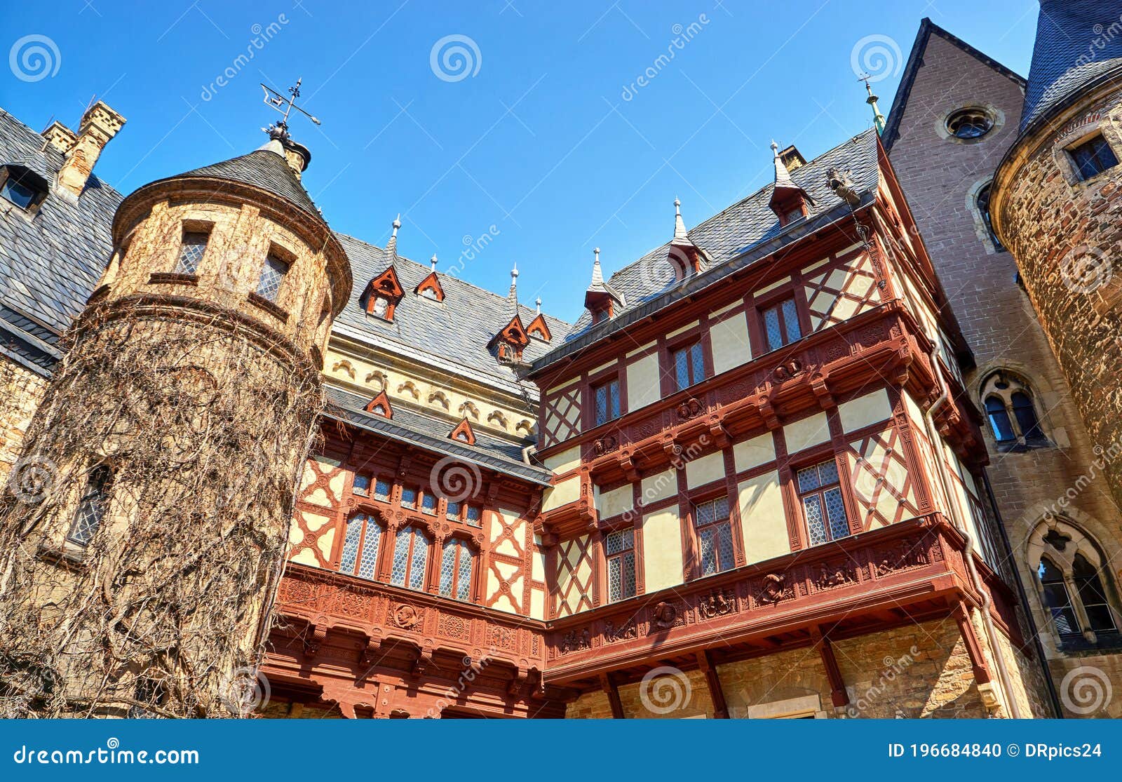 Castle Facade with Towers and Old Windows in Wernigerode. Germany Stock ...