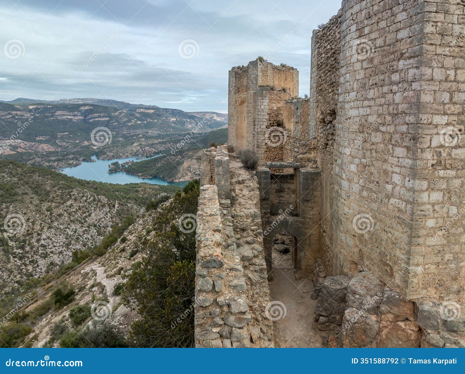 Aerial View of Chirel Castle in Spain with Square Towers Above a ...